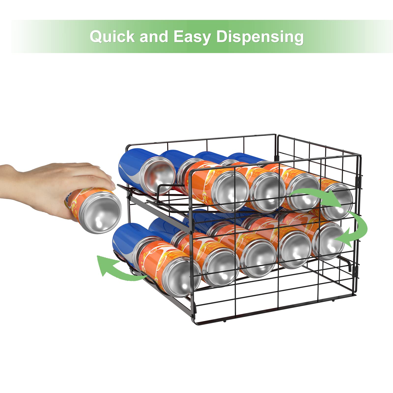 Stackable Soda Can Rack Organizer 4 Tier Beverage Can Dispenser Cola Rack Storage Holder for Pantry Kitchen Cabinets Countertop, Holds 40 12oz Soda Cans or Canned Food, Black