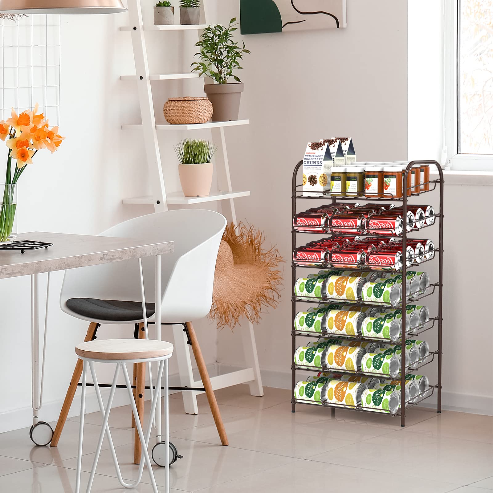DOMYDEVM Can Rack Organizer 7-Tier Can Storage Organizer Free Standing Beverage Soda Can Storage Dispenser Holder for Kitchen Pantry, Bronze