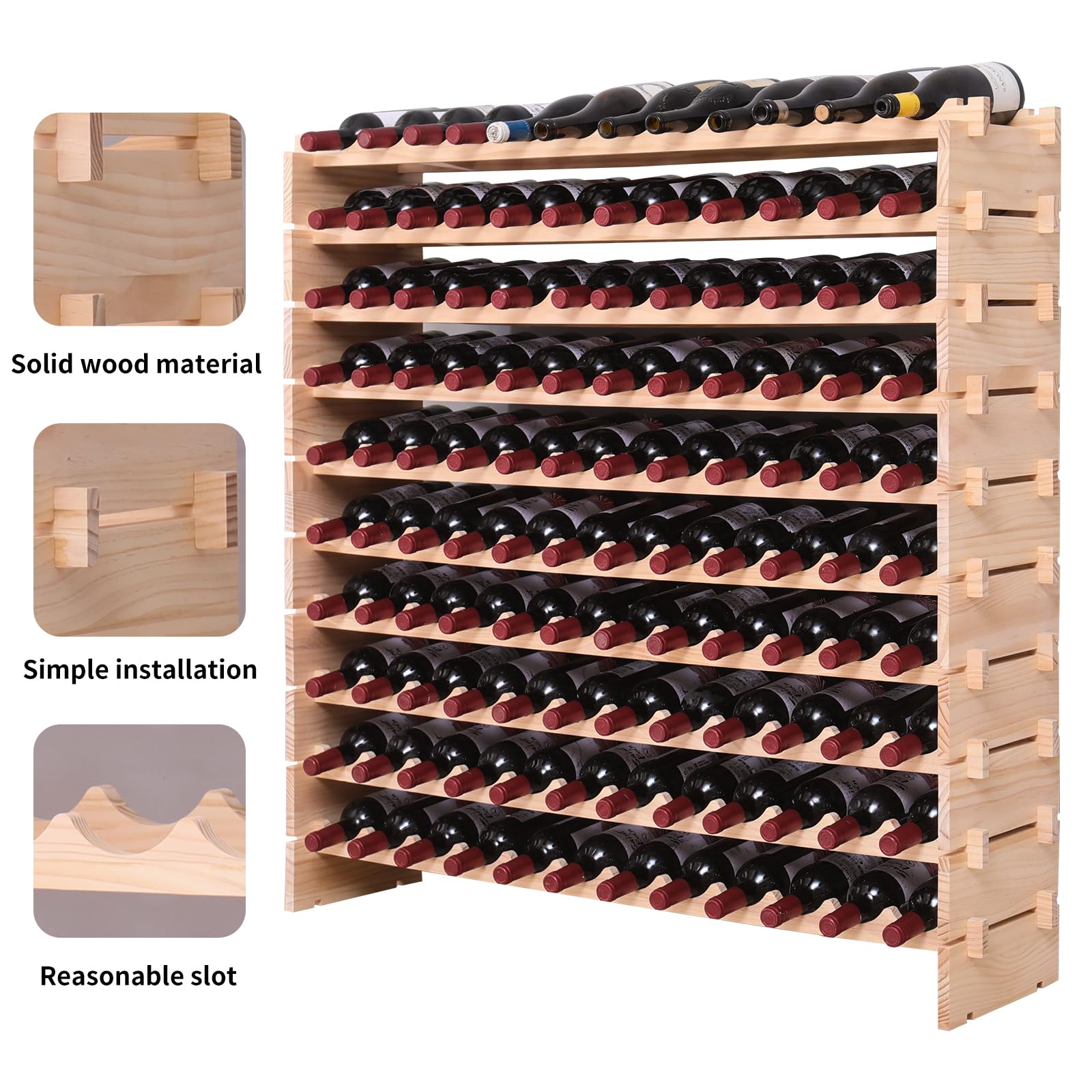 Wooden Stackable Storage Modular countertop Wine Rack Cabinet-Freestanding for Floor Wine Display Stand Holder (24 Bottles)