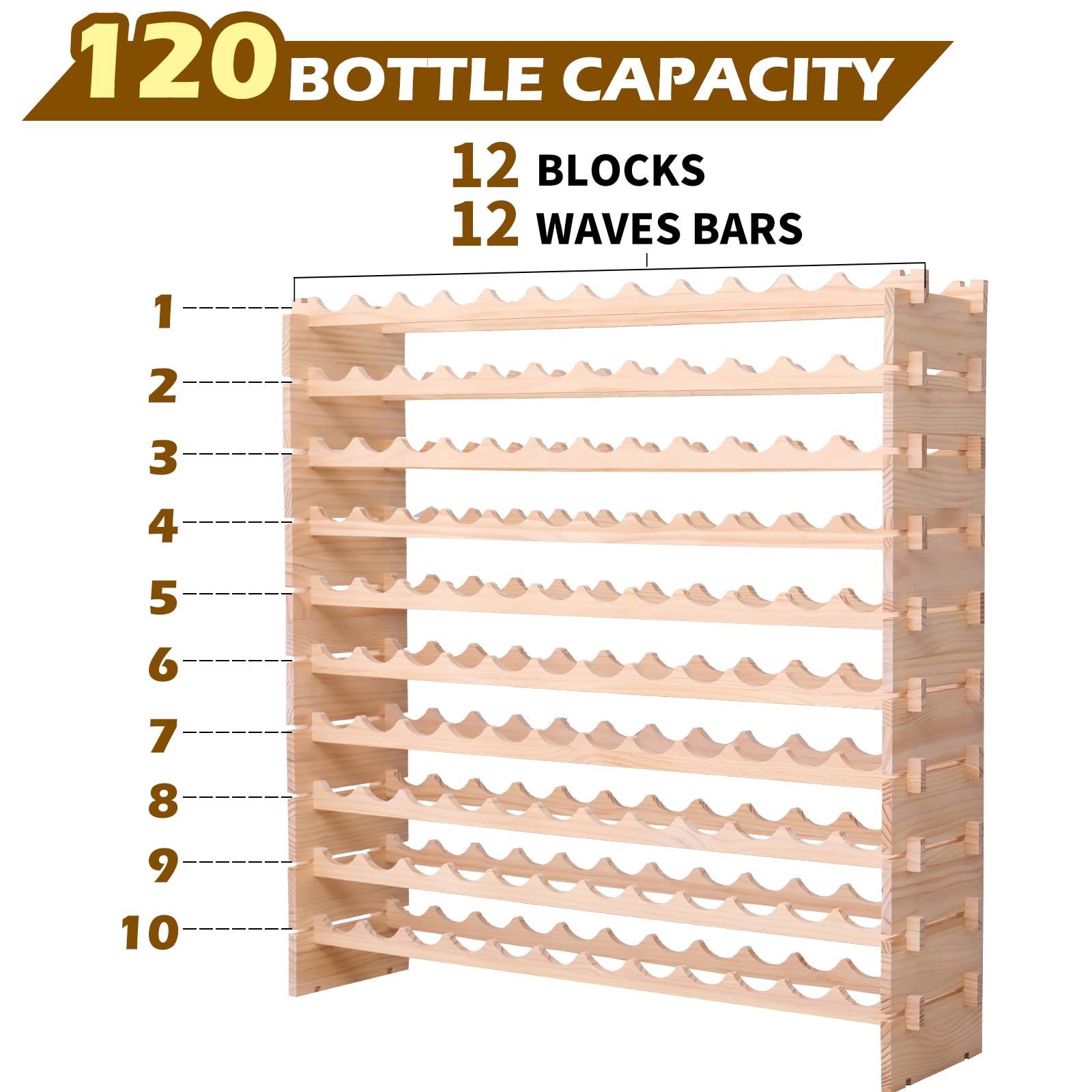 Wooden Stackable Storage Modular countertop Wine Rack Cabinet-Freestanding for Floor Wine Display Stand Holder (24 Bottles)