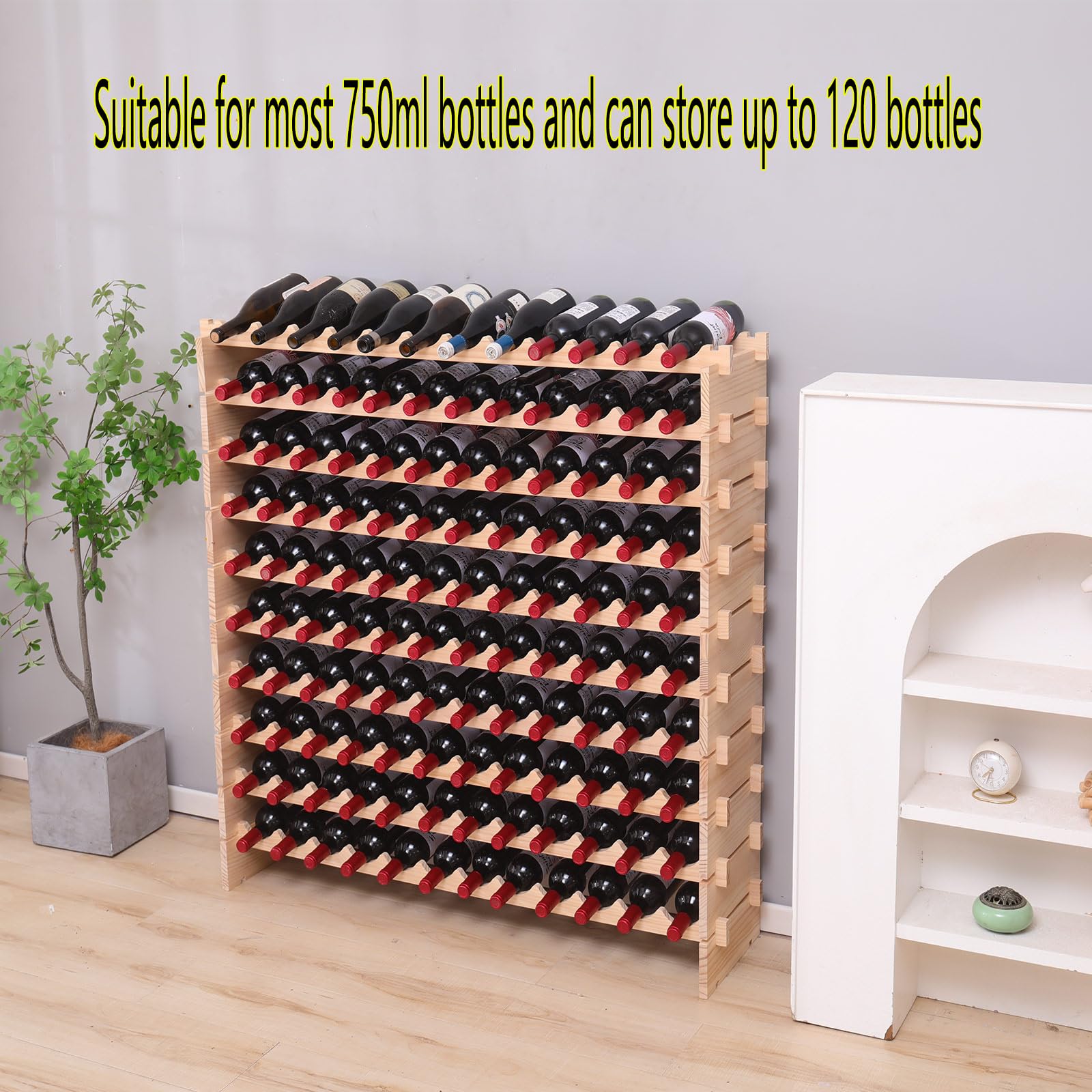 Wooden Stackable Storage Modular countertop Wine Rack Cabinet-Freestanding for Floor Wine Display Stand Holder (24 Bottles)