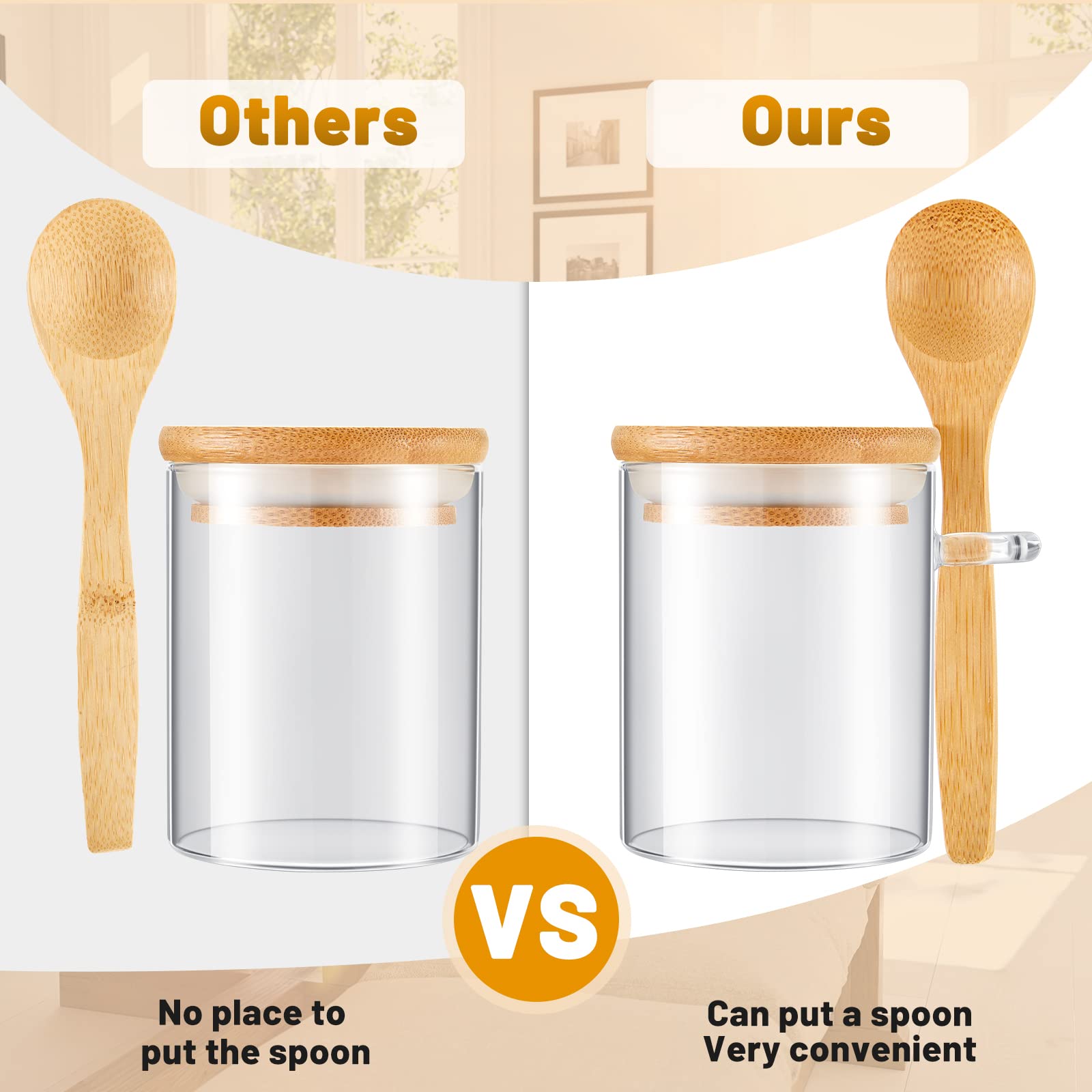 Set of 12 Airtight Glass Jars with Bamboo Lids and wood Spoons 6 oz Clear Glass Canisters Sugar Container Coffee Containers Coffee Canister for Kitchen Food Storage Organization Beans Tea Nuts Spice