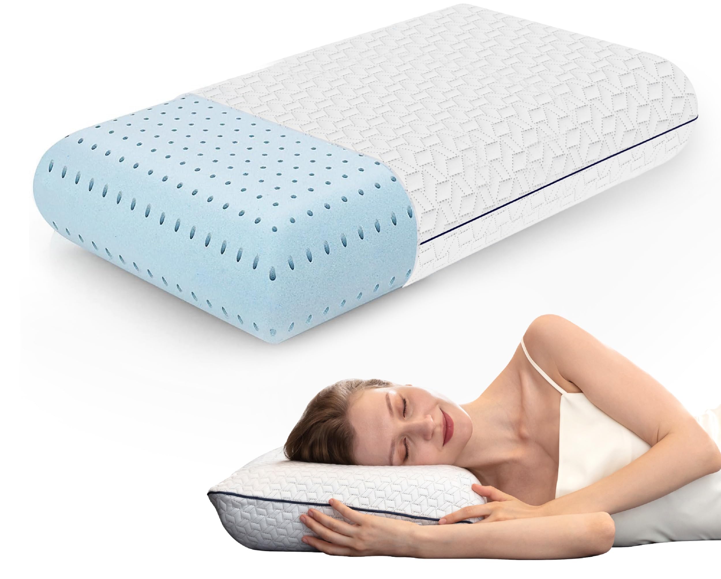 Vaverto Gel Memory Foam Pillow - Queen Size - Ventilated, Premium Bed Pillow with Washable and Bamboo Pillow Cover, Cooling, Orthopedic Sleeping, Side and Back Sleepers - College Dorm Room Essentials
