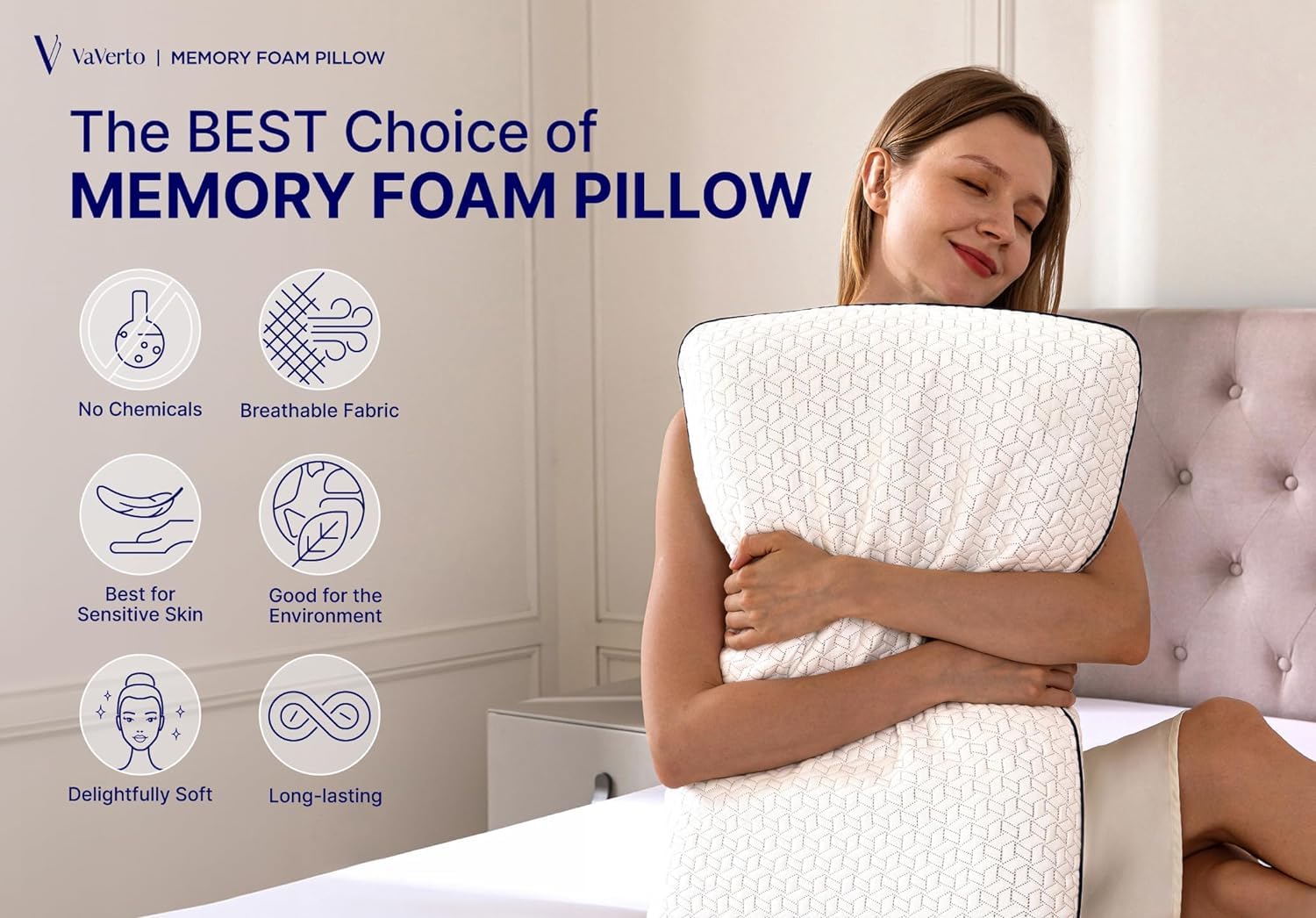 Vaverto Gel Memory Foam Pillow - Queen Size - Ventilated, Premium Bed Pillow with Washable and Bamboo Pillow Cover, Cooling, Orthopedic Sleeping, Side and Back Sleepers - College Dorm Room Essentials