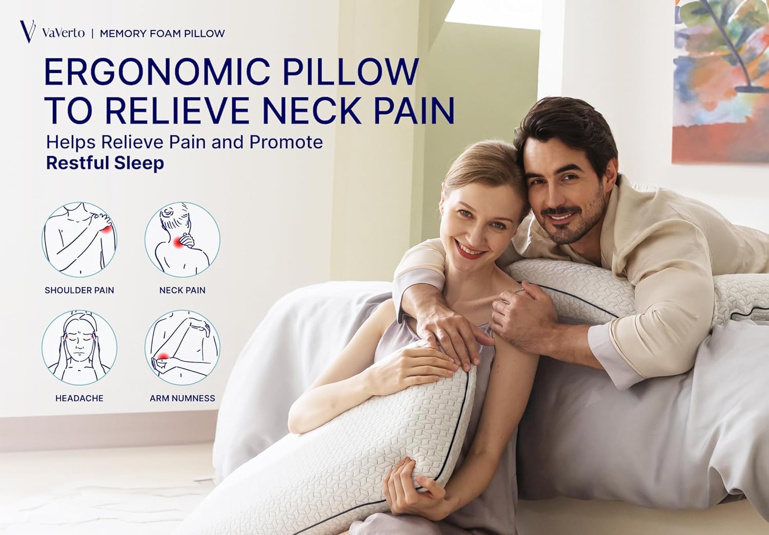 Vaverto Gel Memory Foam Pillow - Queen Size - Ventilated, Premium Bed Pillow with Washable and Bamboo Pillow Cover, Cooling, Orthopedic Sleeping, Side and Back Sleepers - College Dorm Room Essentials