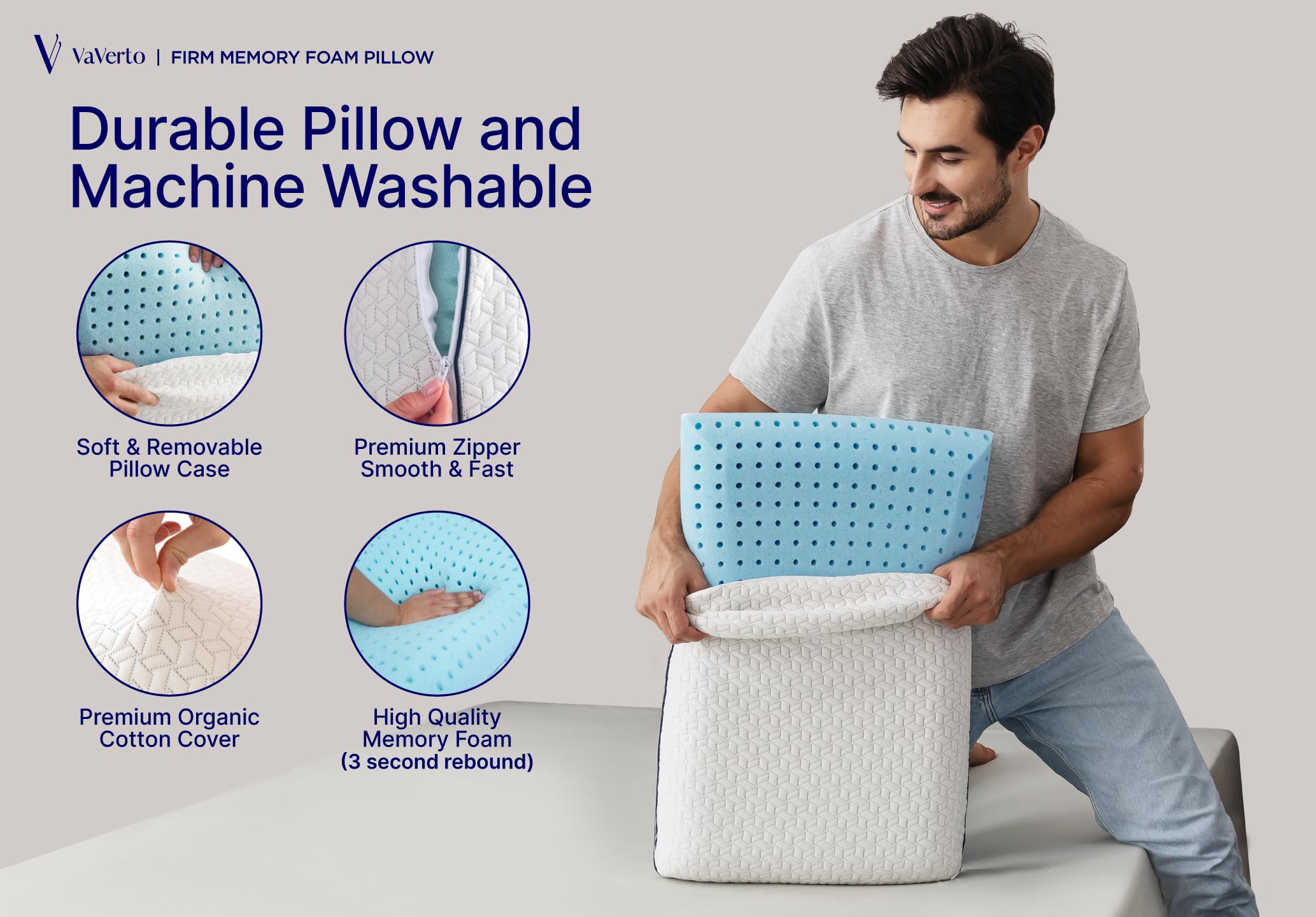 Vaverto Gel Memory Foam Pillow - Queen Size - Ventilated, Premium Bed Pillow with Washable and Bamboo Pillow Cover, Cooling, Orthopedic Sleeping, Side and Back Sleepers - College Dorm Room Essentials