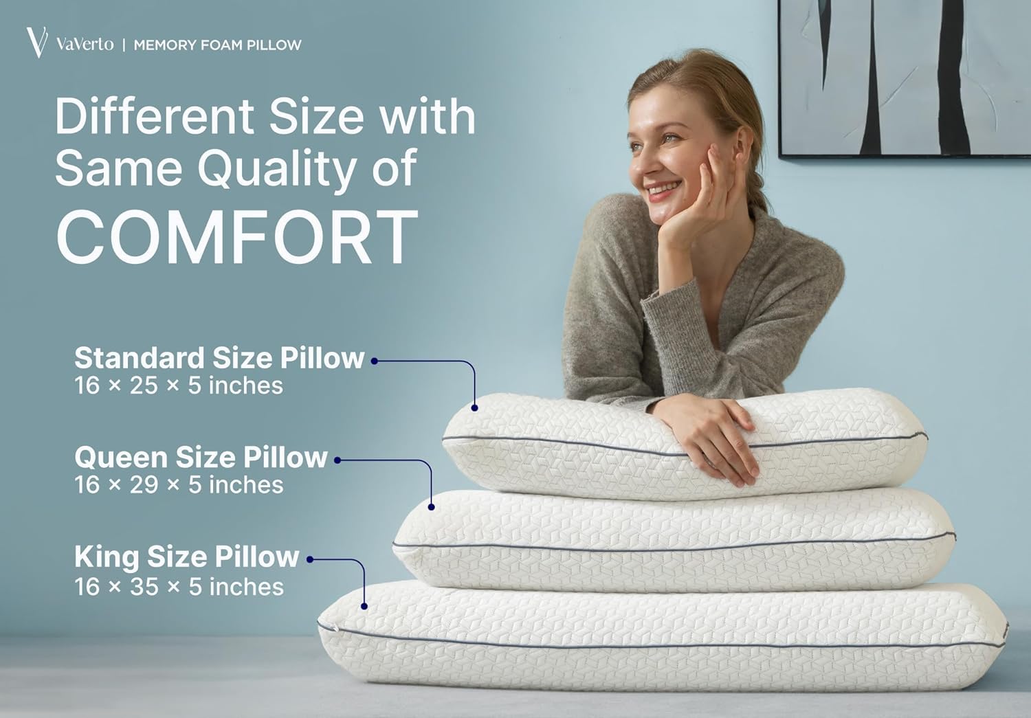 Vaverto Gel Memory Foam Pillow - Queen Size - Ventilated, Premium Bed Pillow with Washable and Bamboo Pillow Cover, Cooling, Orthopedic Sleeping, Side and Back Sleepers - College Dorm Room Essentials
