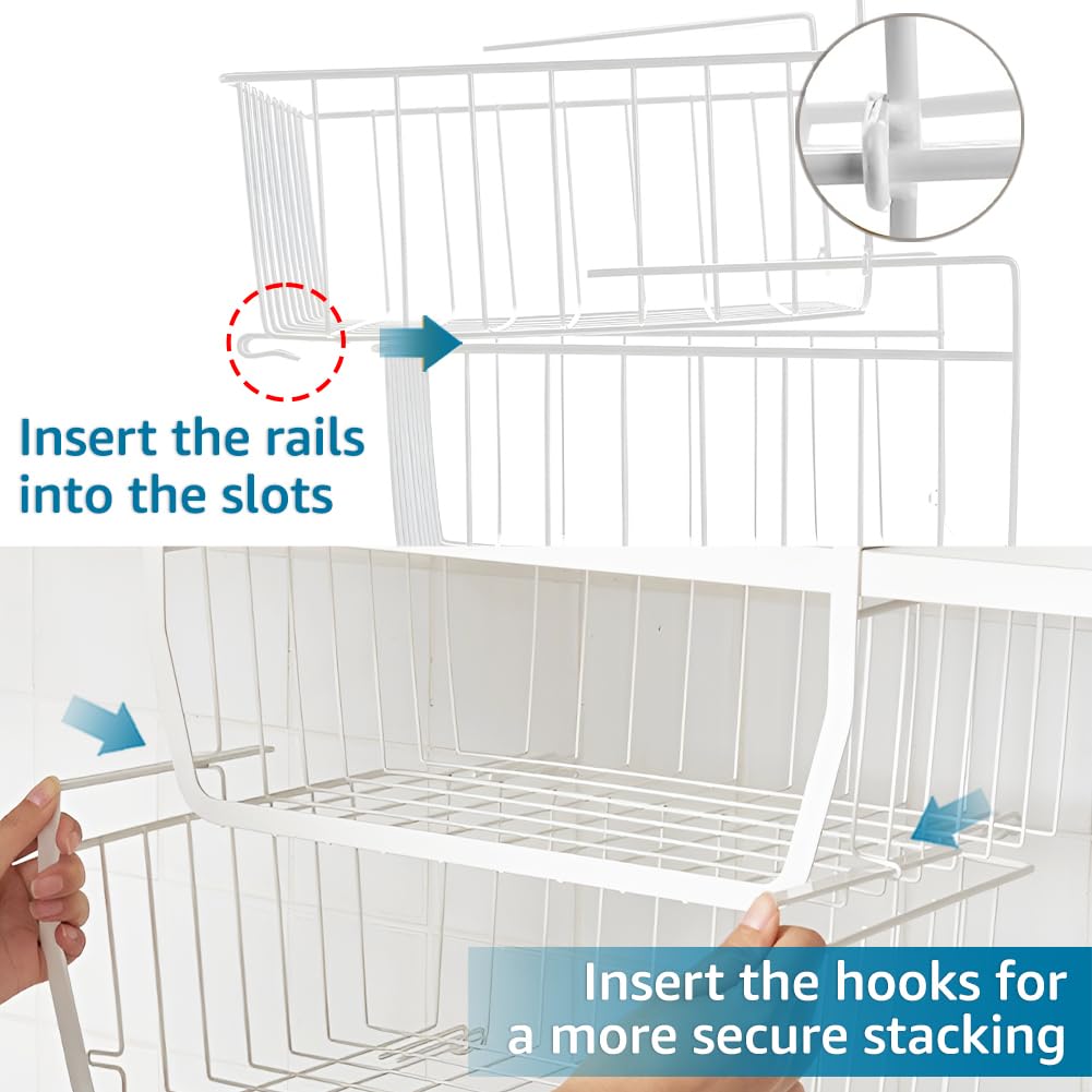 2 Pack Under Shelf Basket, Metal Wire Undershelf Storage Baskets for Cabinet Thickness Max 1.2 inch, Space Saving Hanging Organization for Cupboard Kitchen Counter Pantry Bookshelf, Chrome