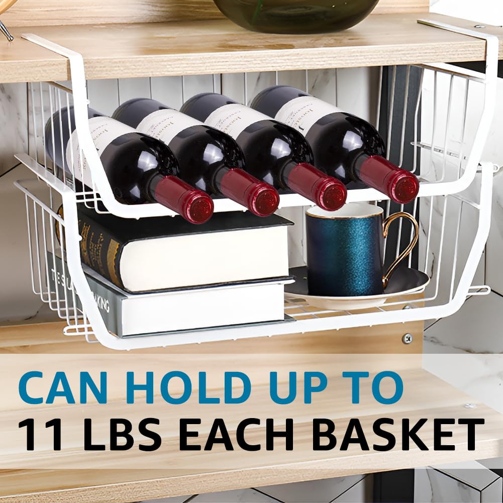 2 Pack Under Shelf Basket, Metal Wire Undershelf Storage Baskets for Cabinet Thickness Max 1.2 inch, Space Saving Hanging Organization for Cupboard Kitchen Counter Pantry Bookshelf, Chrome