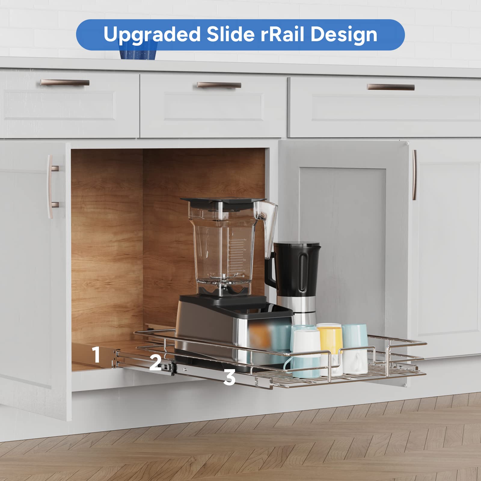 ROOMTEC Pull Out Cabinet Organizer, Cabinet Pull Out Shelves 14"W x 21"D, Heavy Duty Cabinet Drawers Slide Out Kitchen Cabinet Organizers Storage Shelf