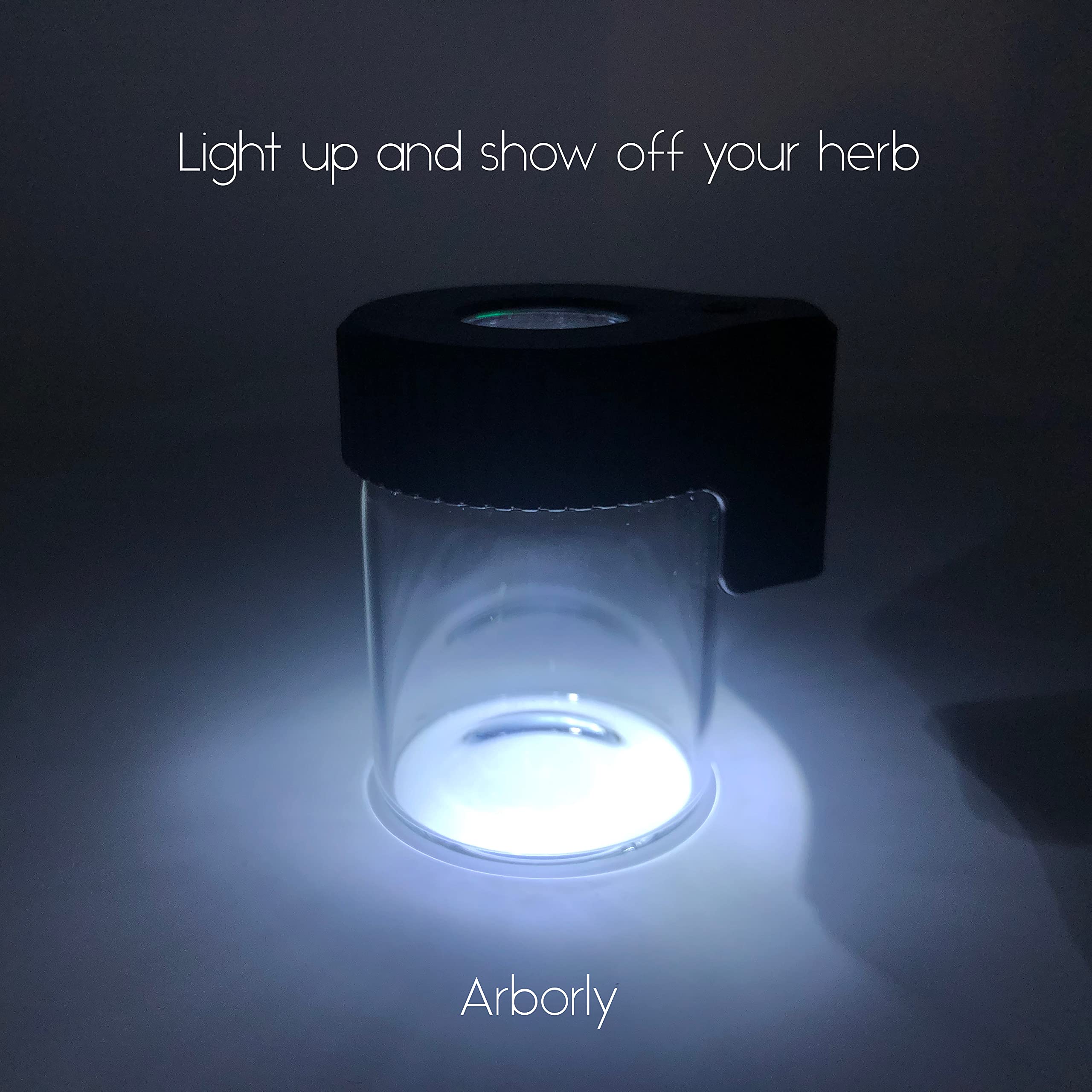 LED Storage Jar with Light - Magnified Glass Jar - 10X Magnifying Glass, Air Tight, Smell Proof & USB Rechargeable (Black)
