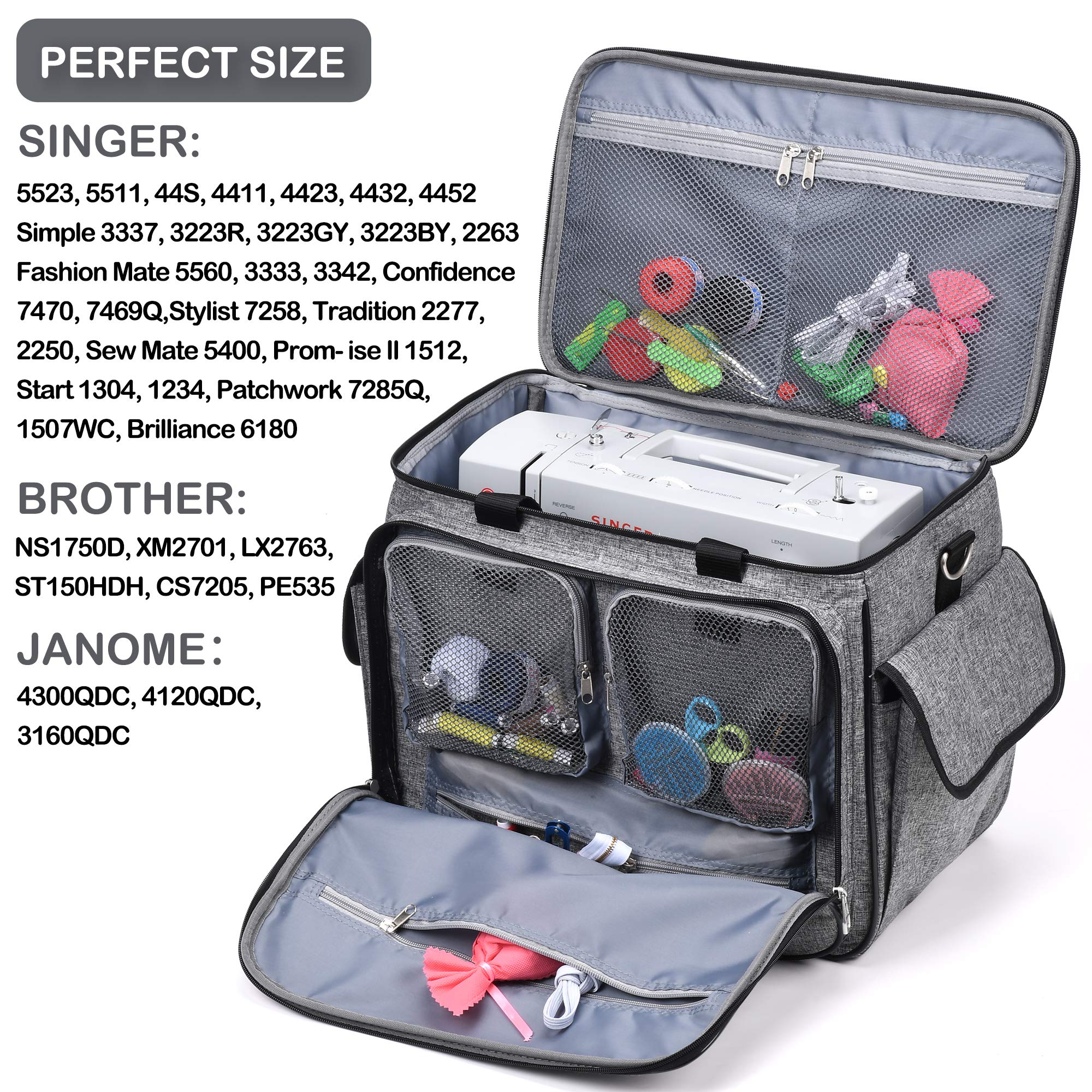 Sewing Machine Case, CAB55 Sewing Machine Carrying Bag with Removable Padding Pad, Tote Bag for Sewing Machine and Extra Sewing Accessories, Gray(17"x13"x14")