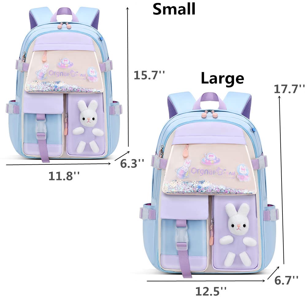 MOONASE Kawaii Bunny Backpack For Girls Bookbag Cute School Bag With Kawaii Pin Bunny Backpack (Blue, Large)