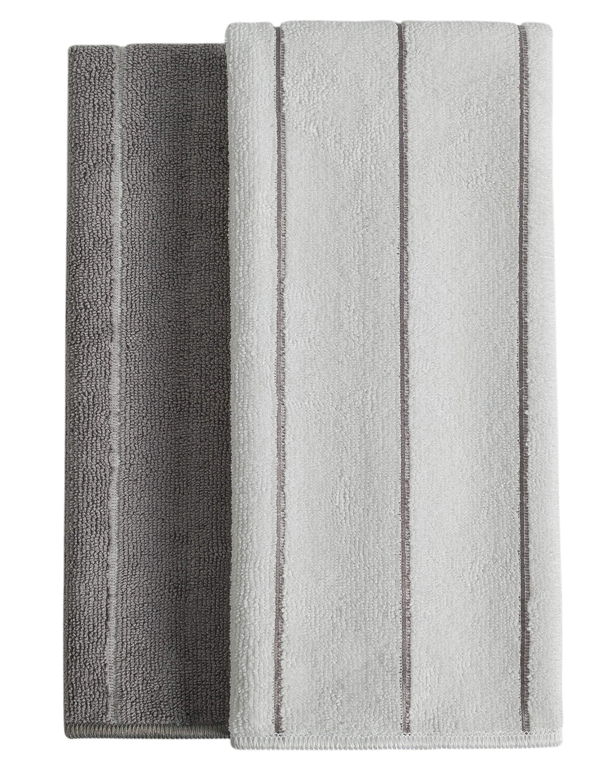 Microfiber Kitchen Towels - Super Absorbent, Soft and Solid Color Dish Towels, 8 Pack (Stripe Designed Grey and White Colors), 26 x 18 Inch