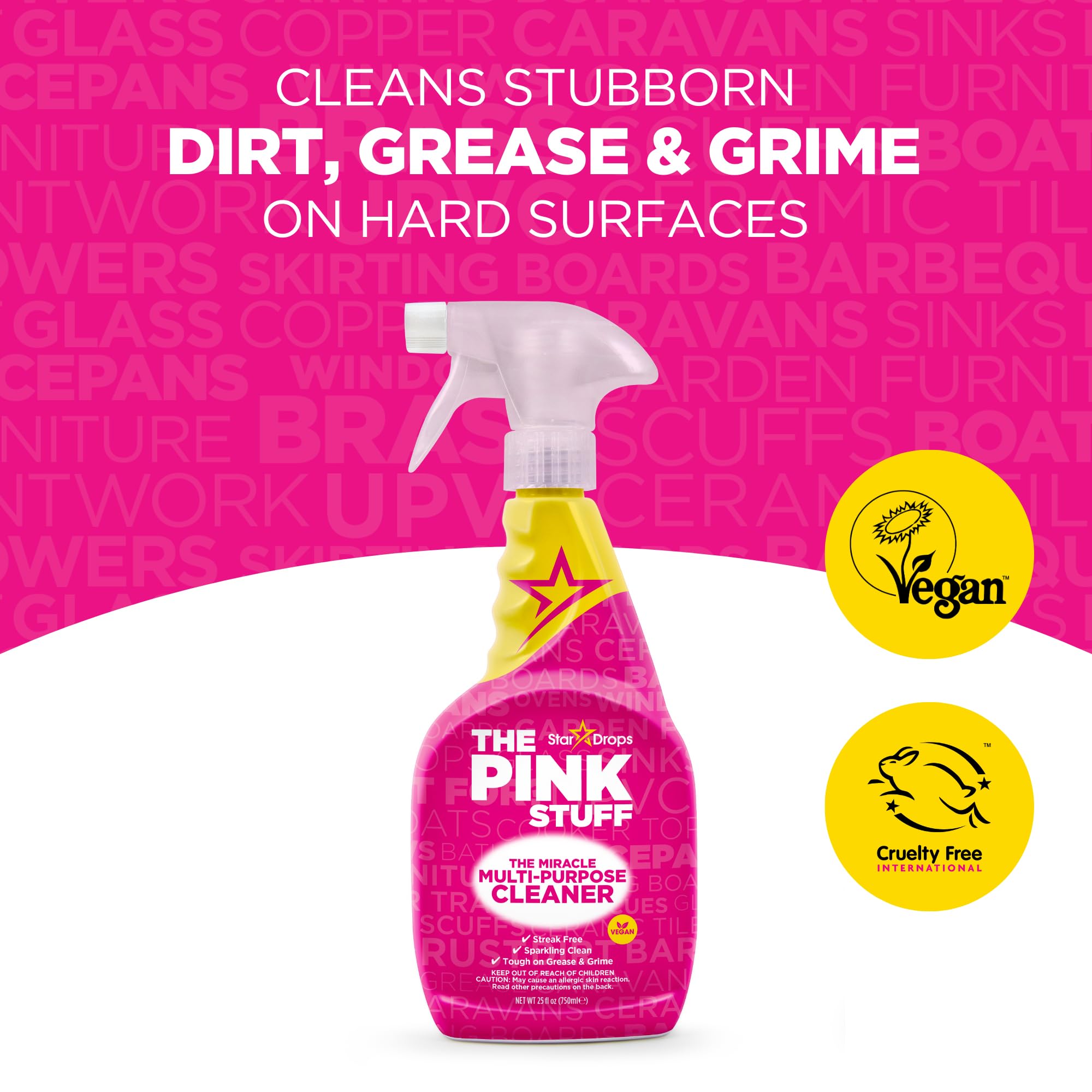 Stardrops - The Pink Stuff - The Miracle Multi-Purpose Spray, Window & Glass Cleaner, and Bathroom Foam Spray Bundle (1 Multi-Purpose Spray, 1 Window & Glass Cleaner, 1 Bathroom Foam Spray)