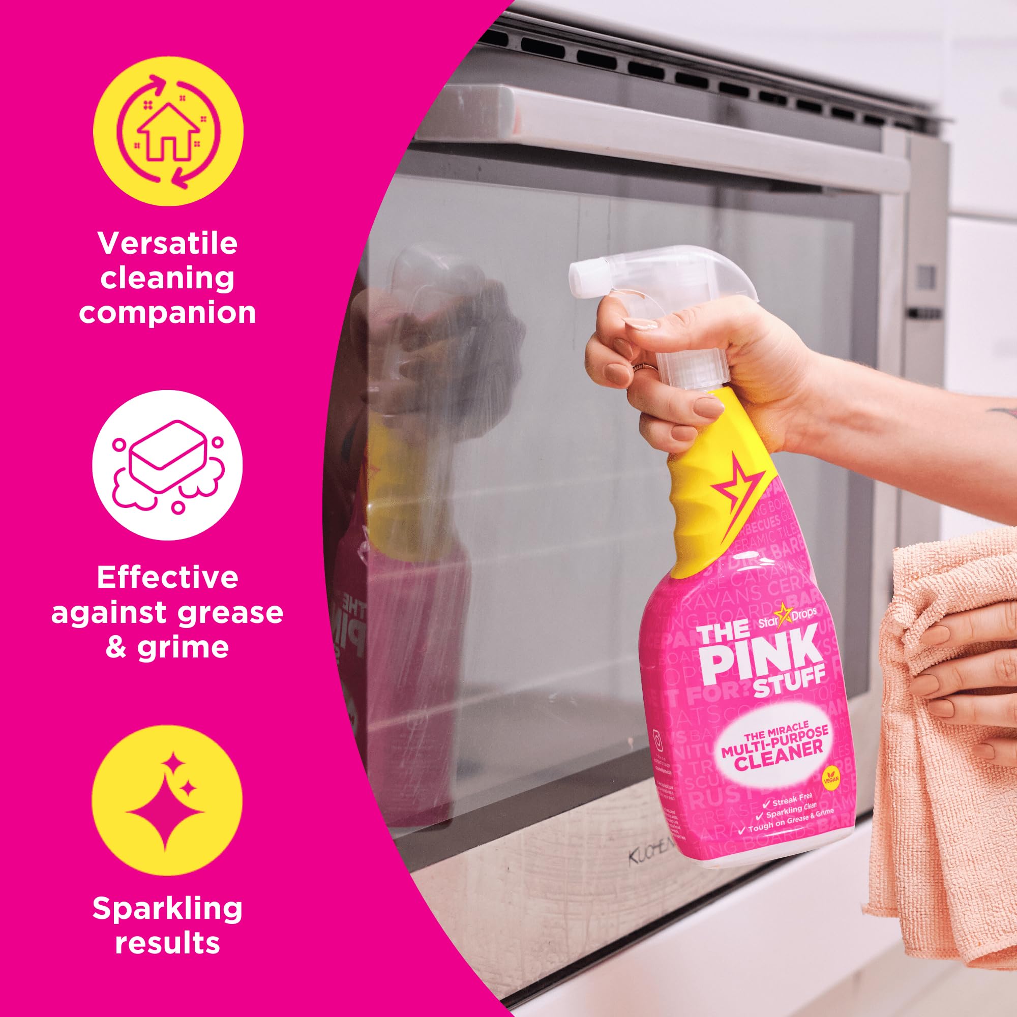 Stardrops - The Pink Stuff - The Miracle Multi-Purpose Spray, Window & Glass Cleaner, and Bathroom Foam Spray Bundle (1 Multi-Purpose Spray, 1 Window & Glass Cleaner, 1 Bathroom Foam Spray)