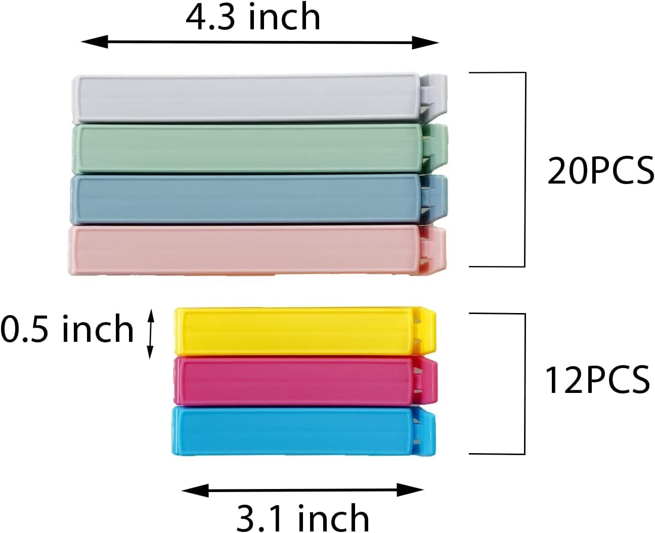 Yarall 30 PCS Plastic Chip Clips for Food Packages, Curved Design Sealing Bag Clips for Food, Kitchen and Home(4.3in x10, 2.1in x20)