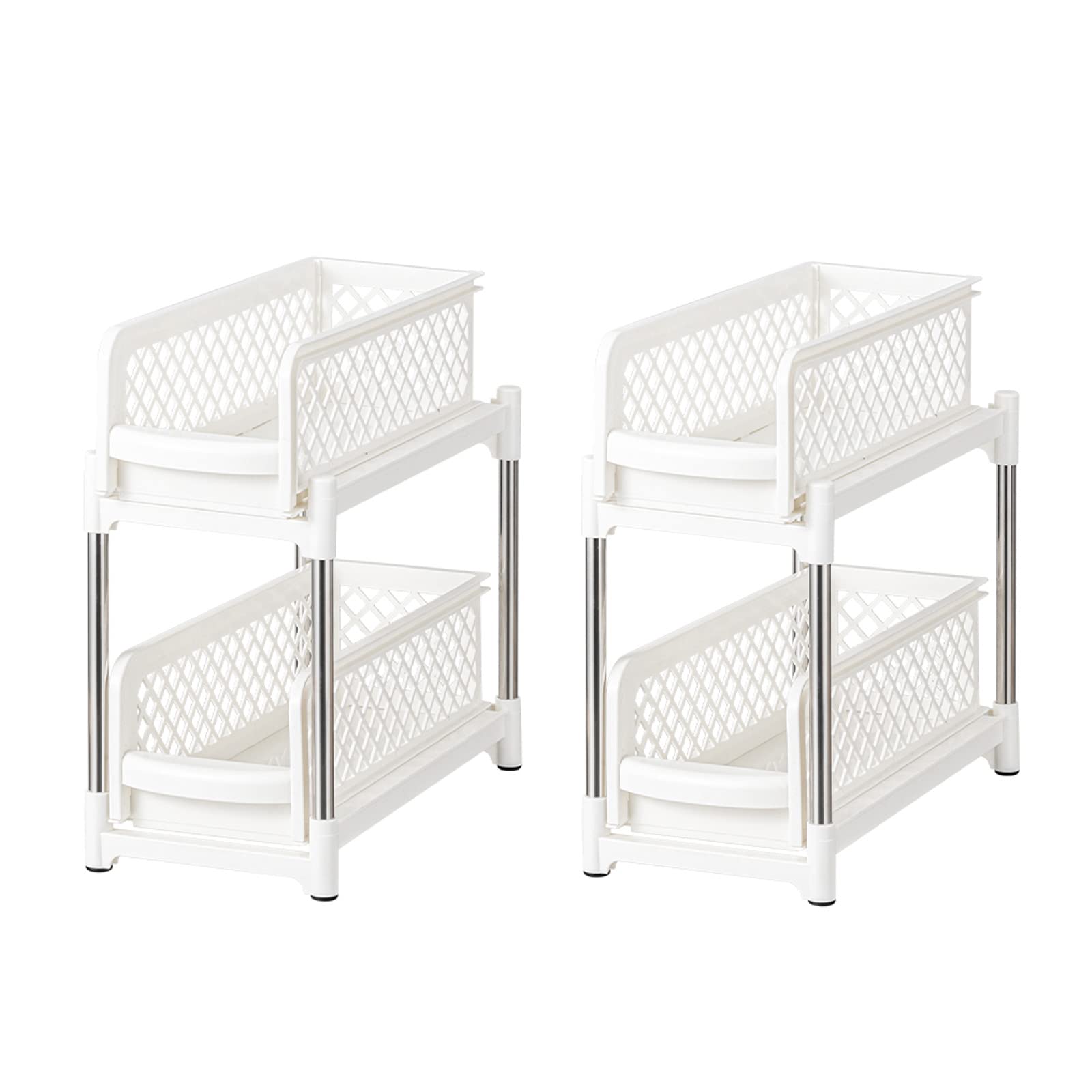 hoyiolad Under Sink Organizers and Storage,2 Tier Easy Access Sliding Drawer Bathroom Organizer,Multi-purpose Under Sink Organizer,Bathroom Counter Organizer,Kitchen Organization and Storage,White