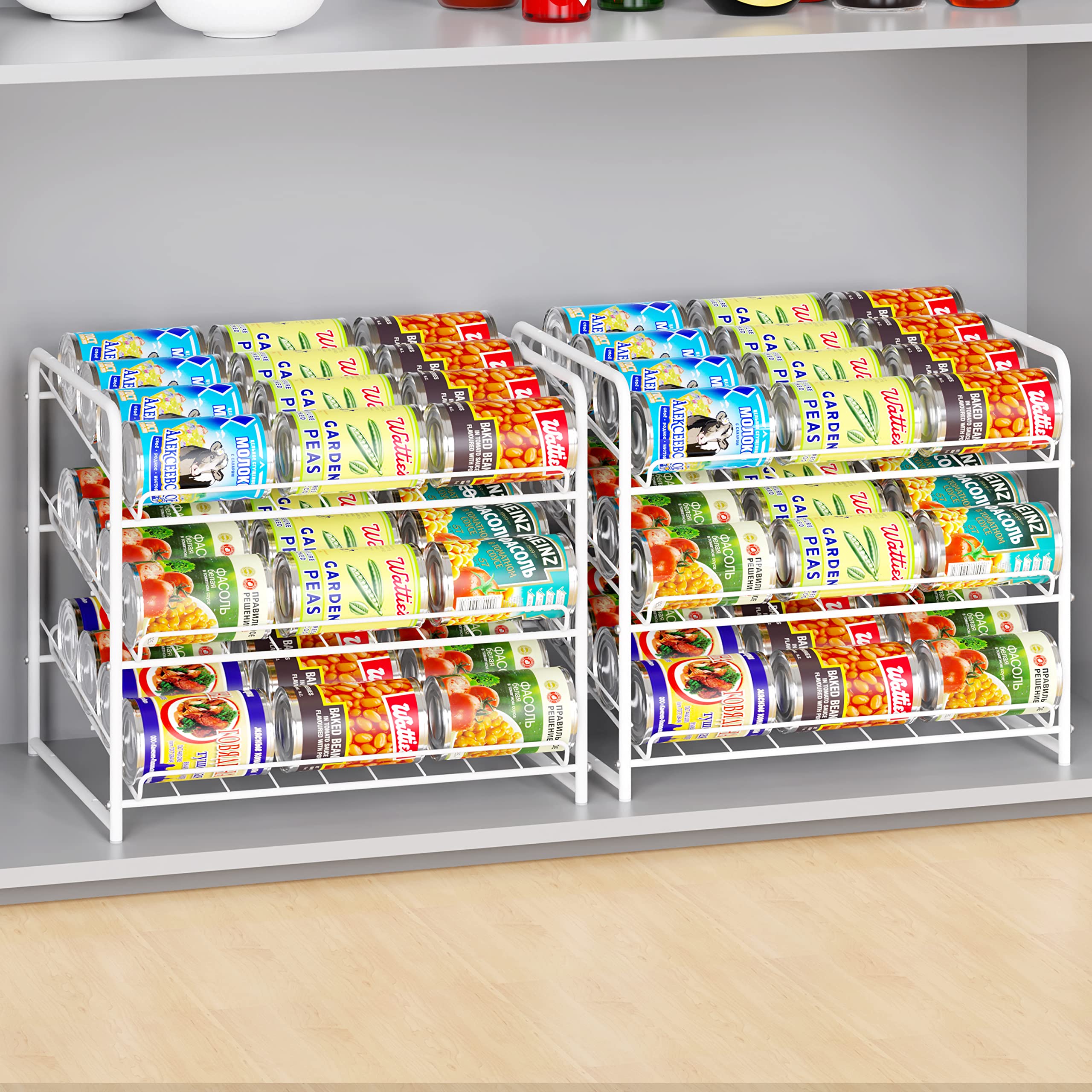 Simple Trending Can Rack Organizer, Stackable Can Storage Dispenser for Kitchen Cabinet or Pantry, White