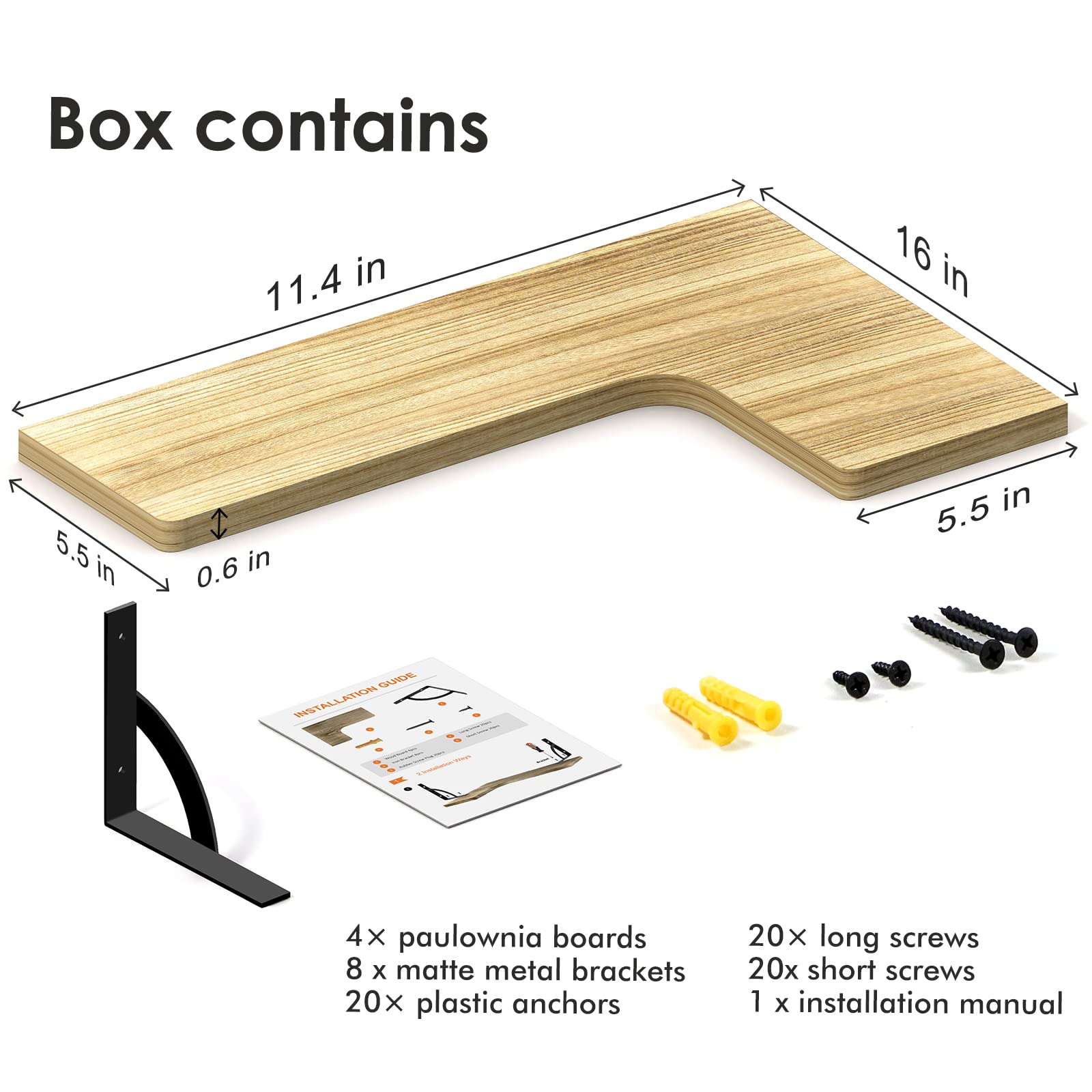 Canupdog Corner Floating Shelves Wall Mounted Set of 4, Wood Display Storage Wall Shelves for Living Room, Bedroom, Office, Bathroom Kitchen & Decoration