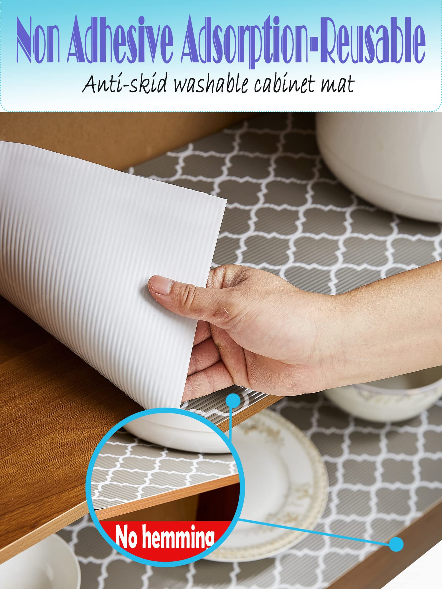 BHCORNER 12" x 20Ft Kitchen Cabinet Liners for Shelves ,Grey Shelf Liners for Kitchen cabinets Non-Adhesive ,Waterproof Drawer Liners and copboard Liner.Durable Contact Paper for cabinets,Dresses.