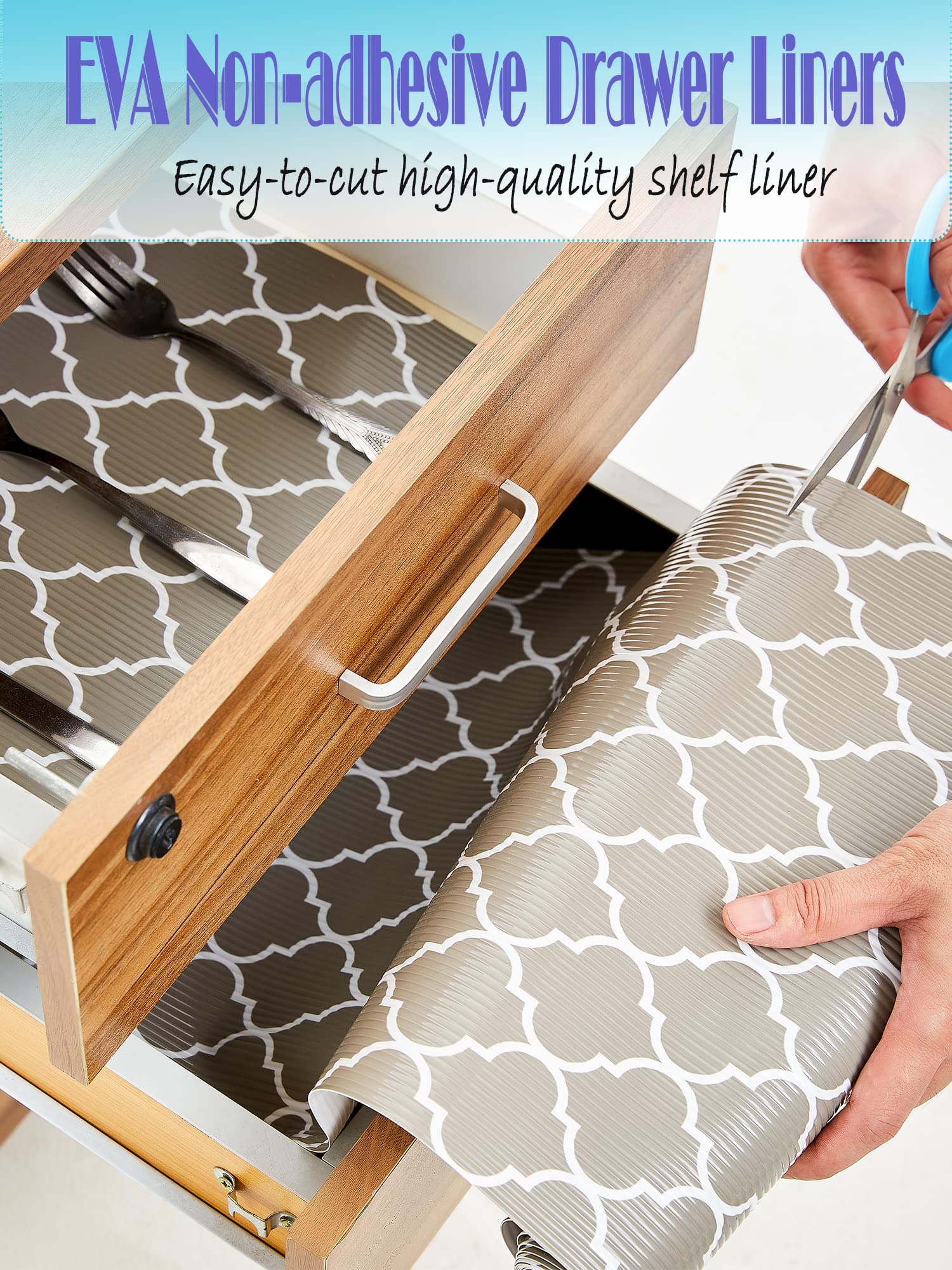 BHCORNER 12" x 20Ft Kitchen Cabinet Liners for Shelves ,Grey Shelf Liners for Kitchen cabinets Non-Adhesive ,Waterproof Drawer Liners and copboard Liner.Durable Contact Paper for cabinets,Dresses.