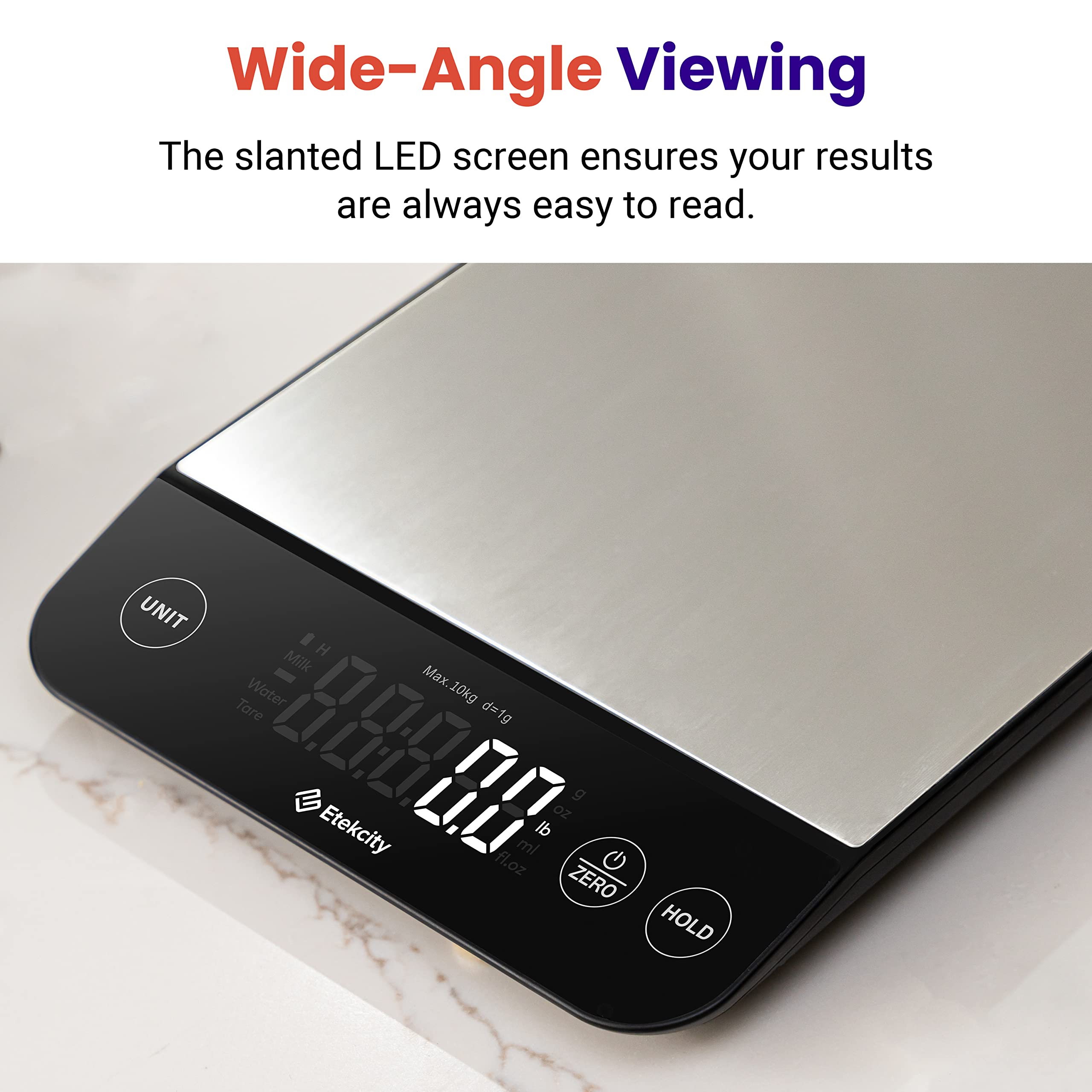 Etekcity Luminary 22lb Food Kitchen Digital Scale for Weight Loss, IPX6 Waterproof, Rechargeable, Ounces and Grams for Cooking Baking, 0.05oz/1g Precise Graduation, 304 Stainless Steel