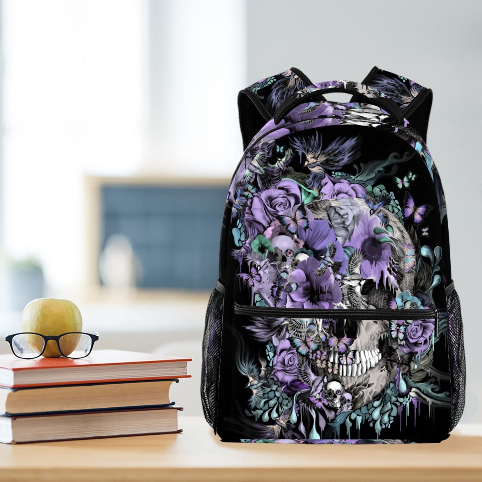 School Backpacks Skull Birds Purple School Bags For Boys Girls Lightweight Travel Rucksack Casual Daypack
