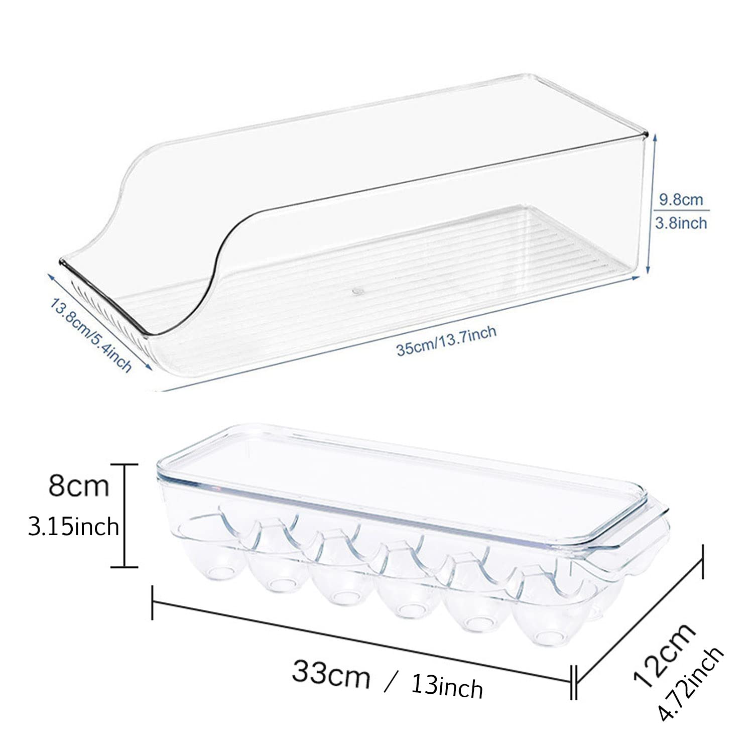 2 Pack Soda Can Organizer for Refrigerator with 1 Pack Egg Holder for Refrigerator,Fridge Drink Can Holder for Pantry,Fridge Can Dispenser,Can Organizer Bins Clear with Egg Storage Container