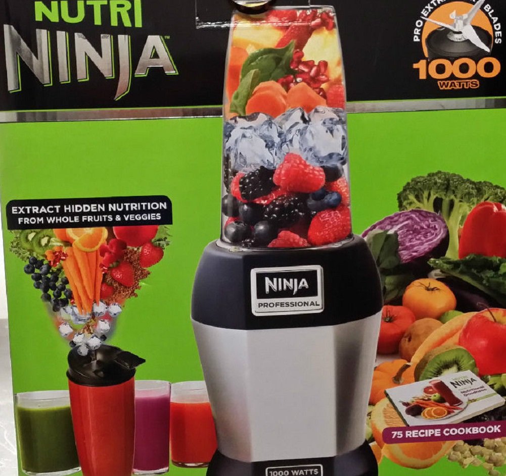 Ninja BL455_30 Nutri Professional Personal Blender Bonus Set with 3-Sip & Seal Single Serves(12, 18, and 24 oz. Cups) & 75-Recipe Cookbook, Stainless Steel/Black