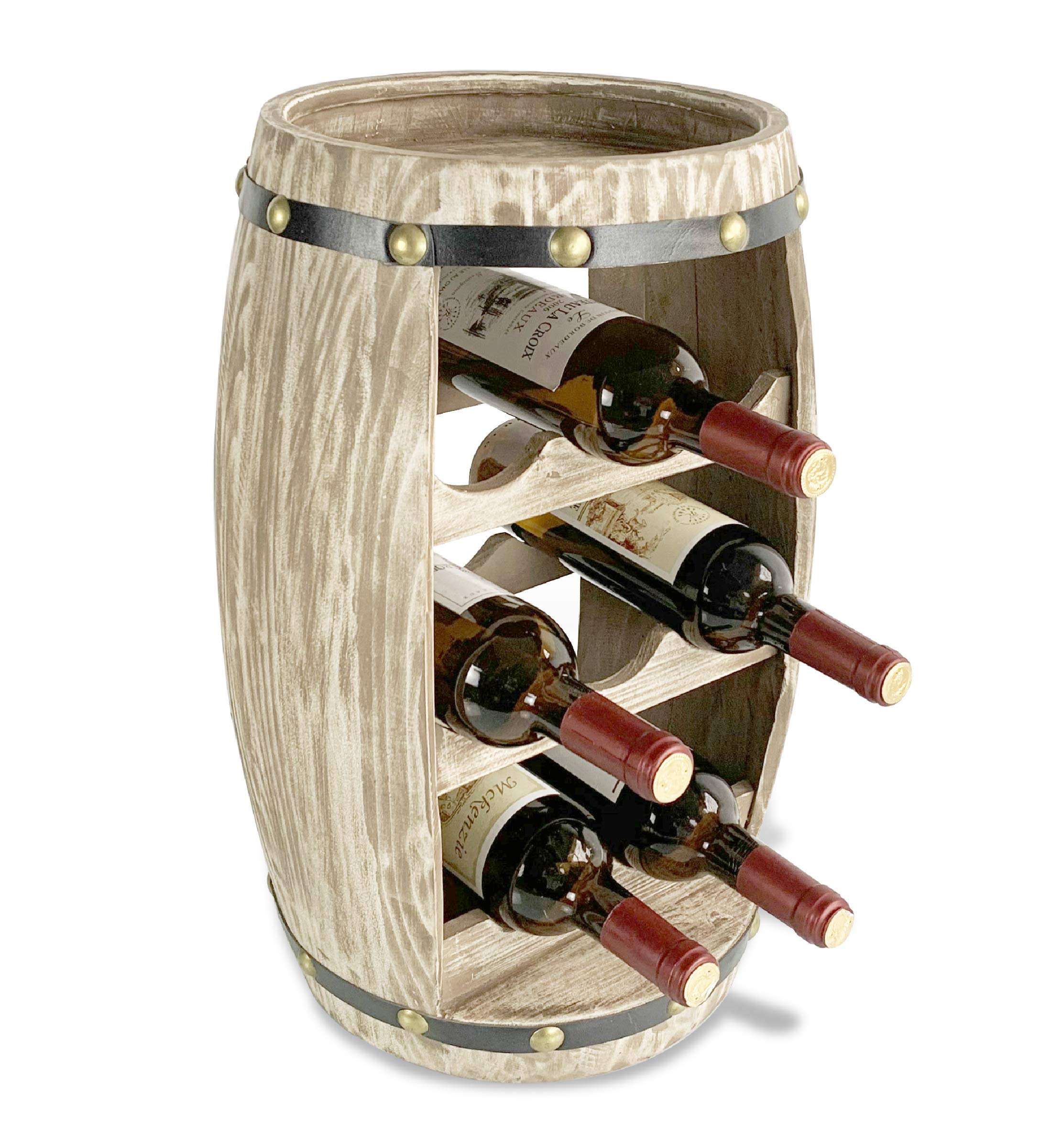 COTA Global Modern Alexander Wine Rack - Freestanding Wooden Barrel Wine Holder for 8 Wine Bottles, Bottle Rack Floor Stand, Rustic Countertop Wine Storage Shelf Organizer for Wine Bar & Home Décor