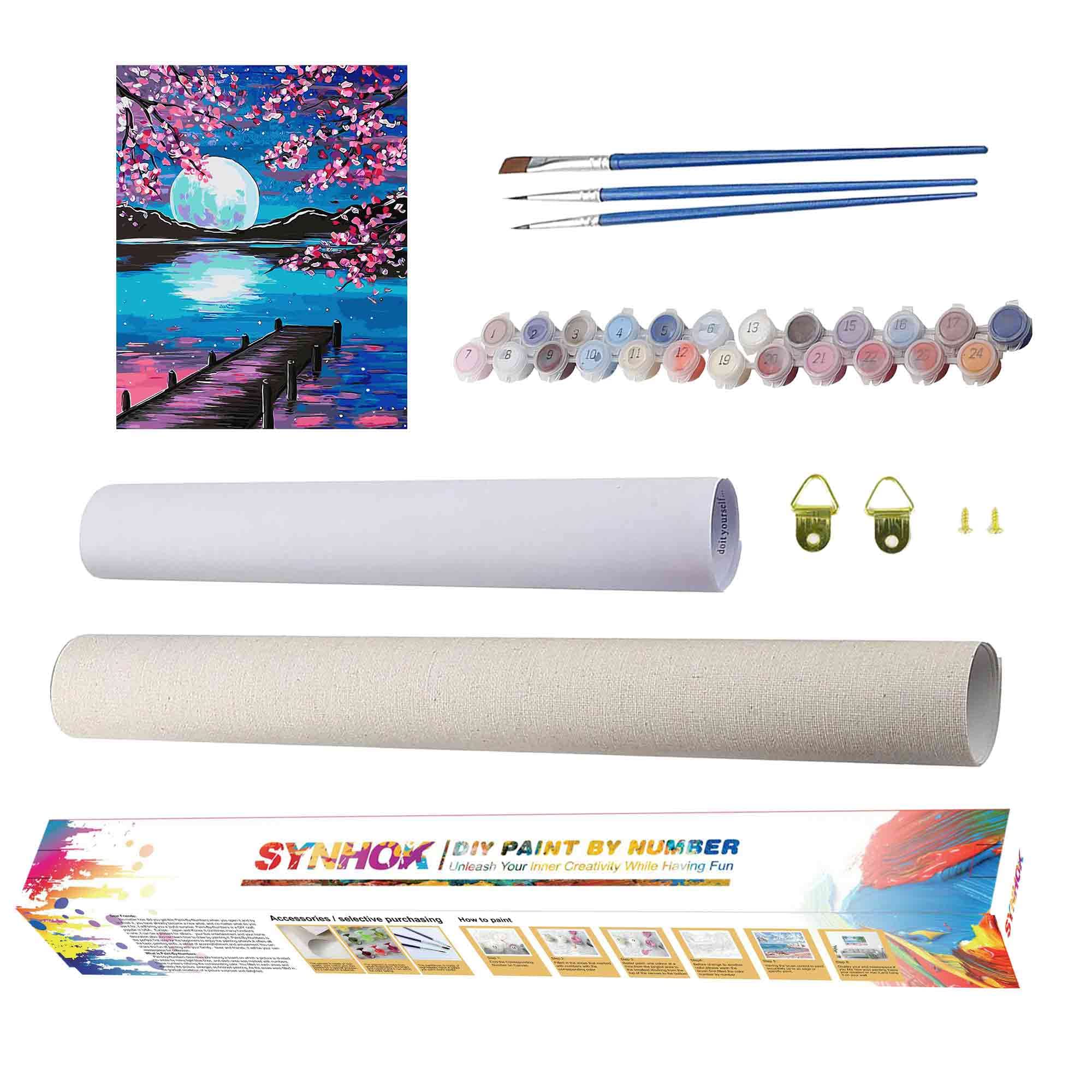 SYNHOK Paint by Numbers for Adults and Kids Beginner, DIY Acrylic Painting Kit for Room Decor,Ideal gift16*20inch,Without Frame,Moon Night