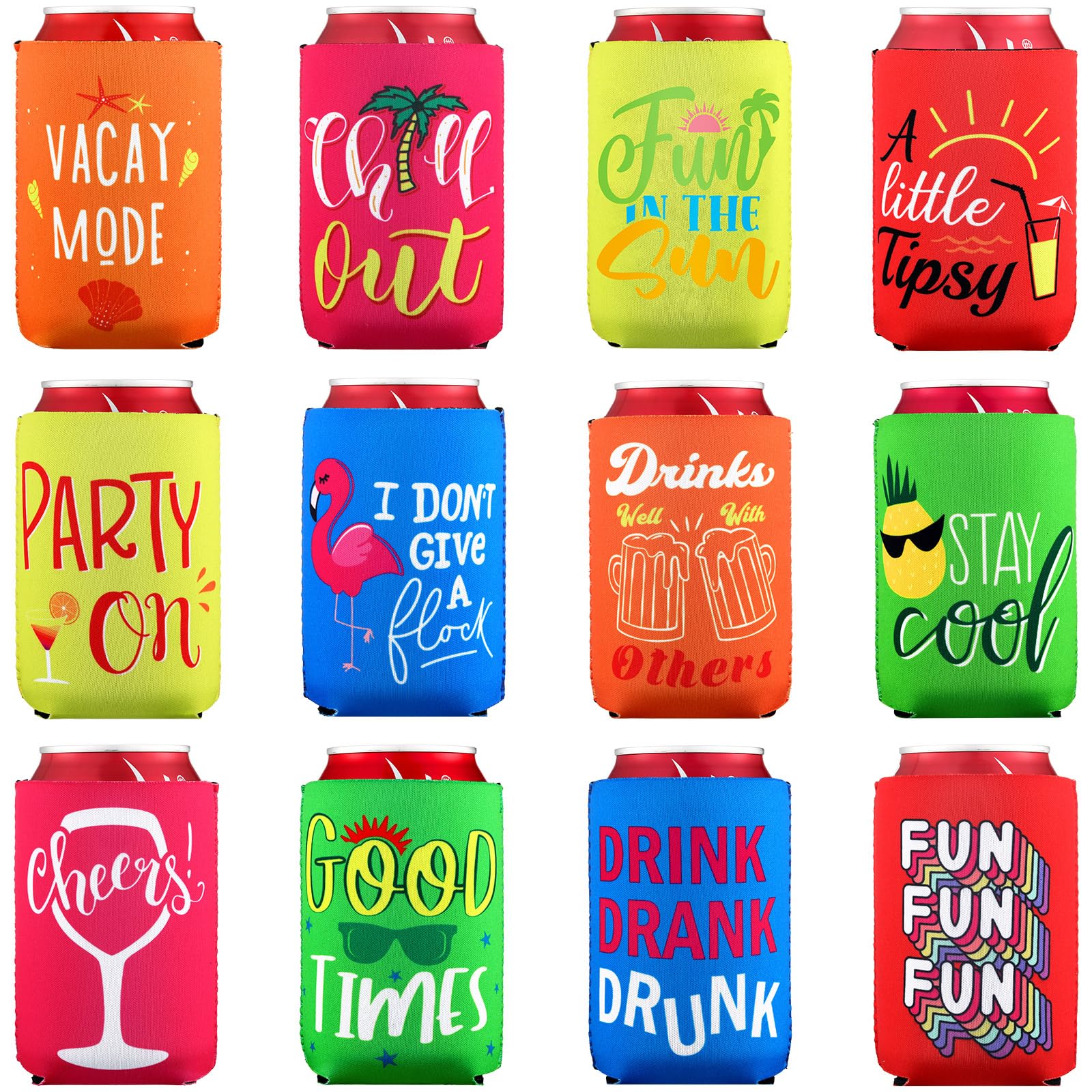 12 Packs Scalloped Can Cooler Sleeve Funny Beer Can Cooler Covers Beach Themed Beer Sleeve Insulated Neoprene Can Cooler Sleeve for Beer Beverages Cans and Bottles Summer Party Favors