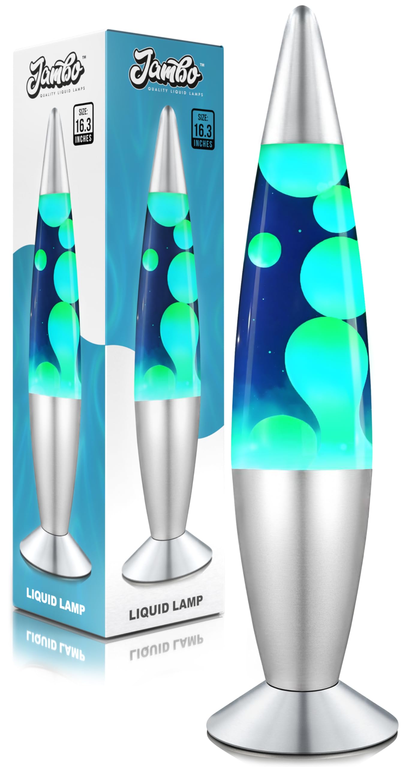 Jambo 16-Inch Beautiful Lamp with Wax That Flows Like Lava (Blue with Yellow/Green Wax, 16 Inch), Relaxing Night Light Nighlight Home Decor Living Room Office Bedroom Lamp for Adults, Teens, and Kids