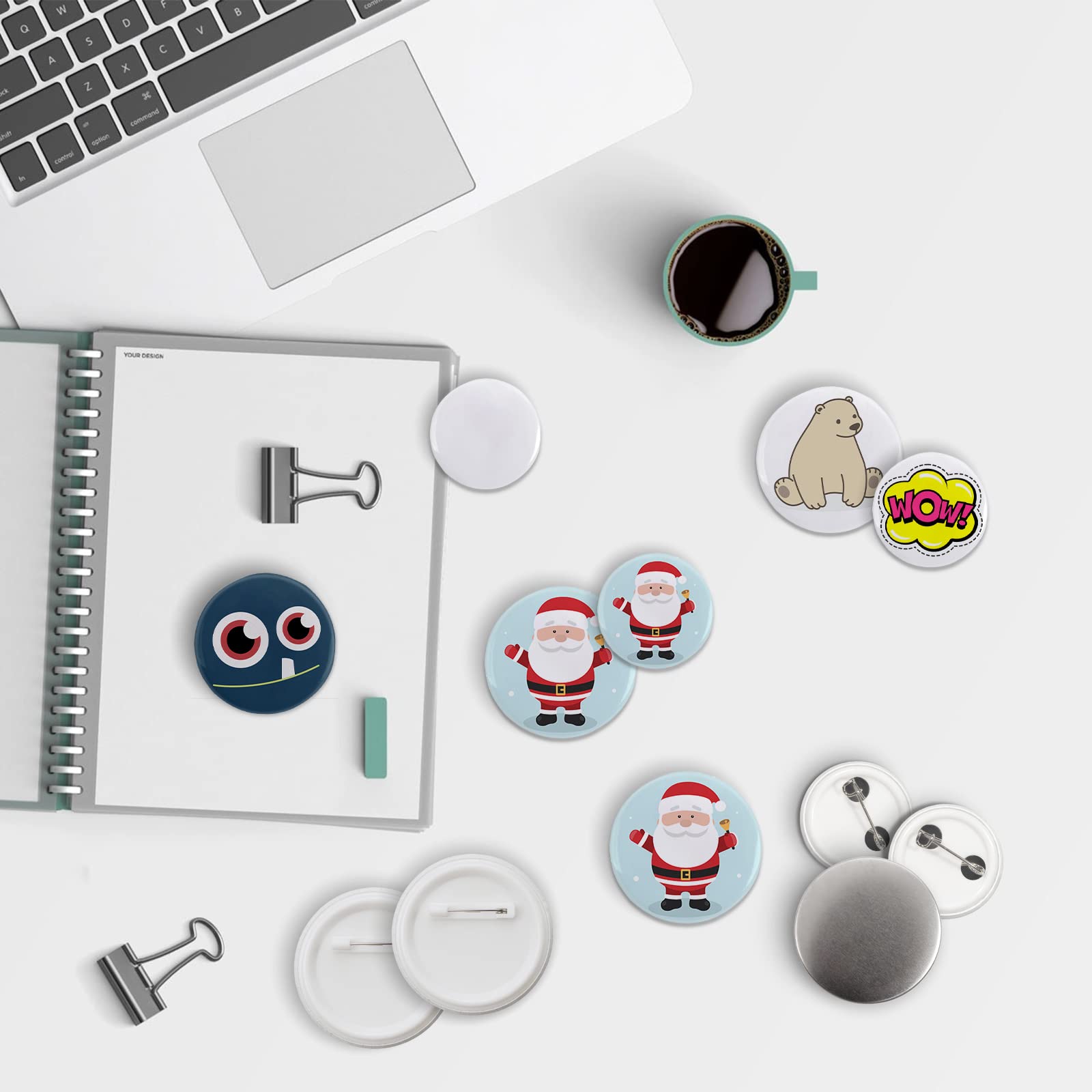 Mostme 200 Sets 58mm/2.25 inch Button Supplies Button Parts for Button Maker Machine 58mm, Round Badge Blank Button Pins, Includes Plastic Button Pin Back Cover, Metal Cover, Clear Film&Blank Paper