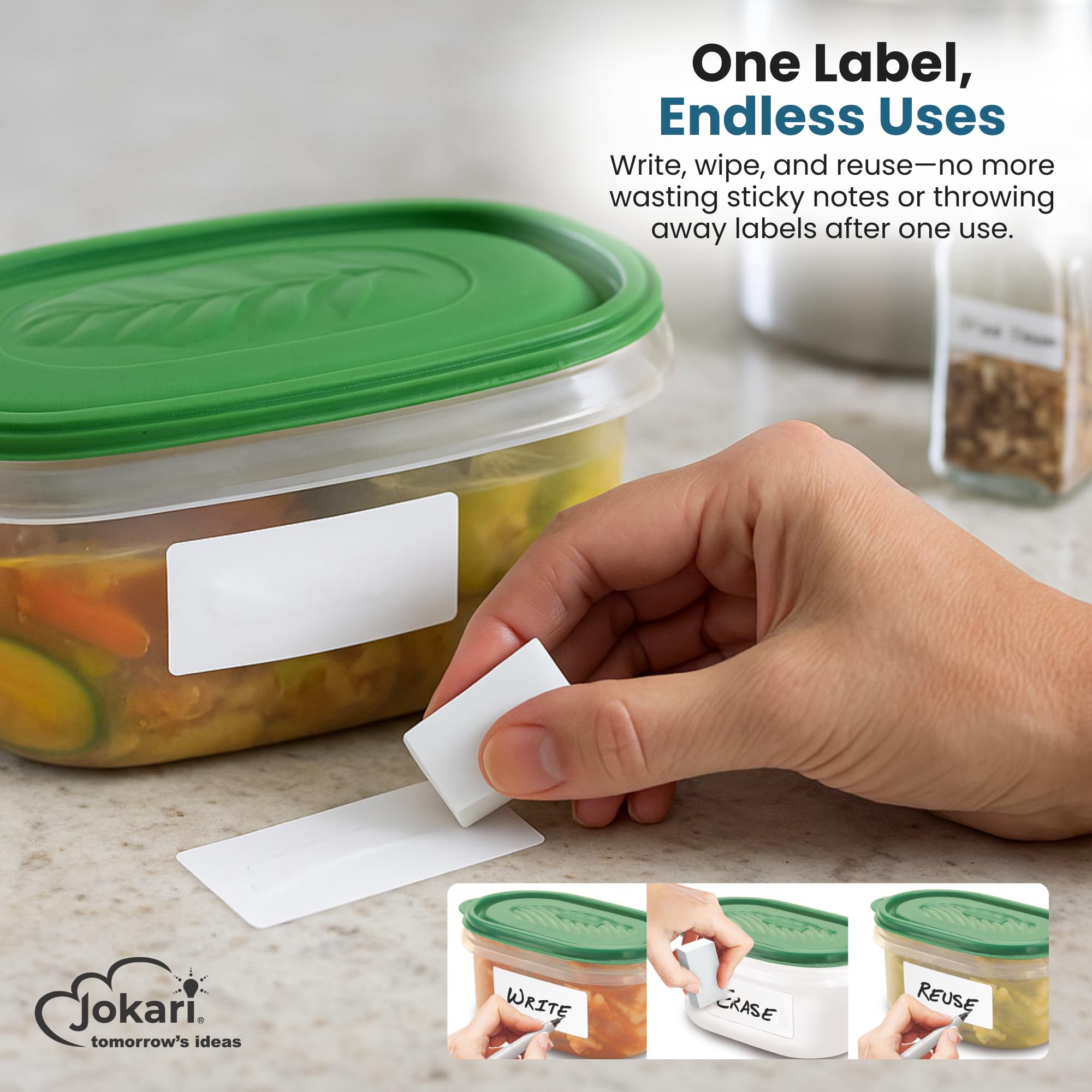 Jokari Label Erasable Food Labels with Markers, 70 Assorted Labels