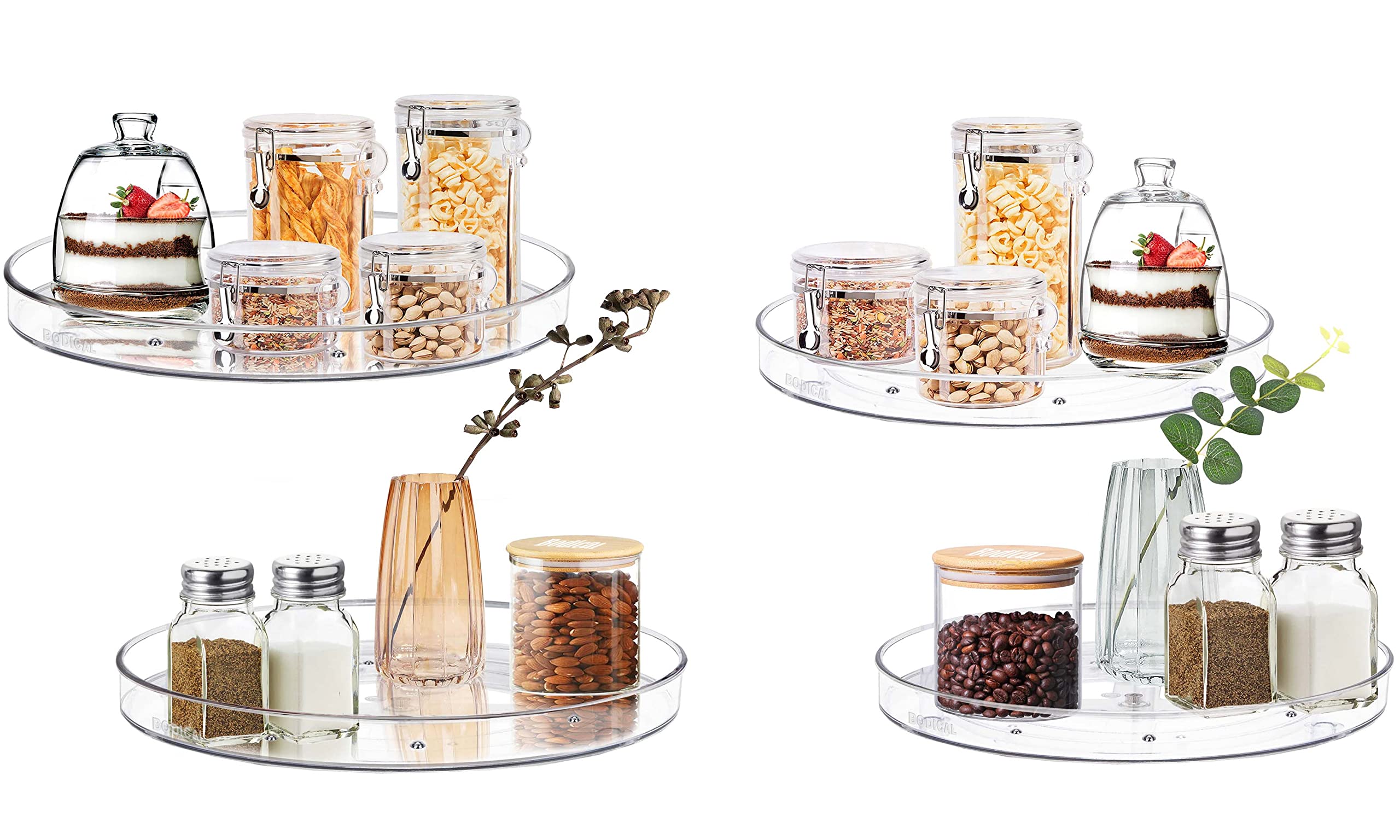 4 Pack Lazy Susan Organizer, Set of 2 for 10.6inch / 9.25inch Clear Lazy Susan Turntable for Cabinet