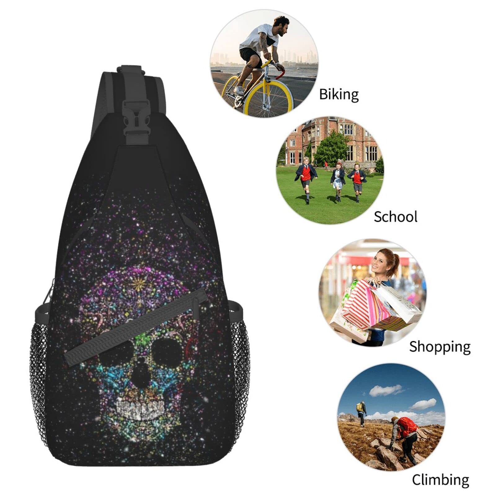 FBCAL Skull And Rose Chest Bags Crossbody Sling Backpack Travel Hiking Daypack for Women Men Shoulder Bag