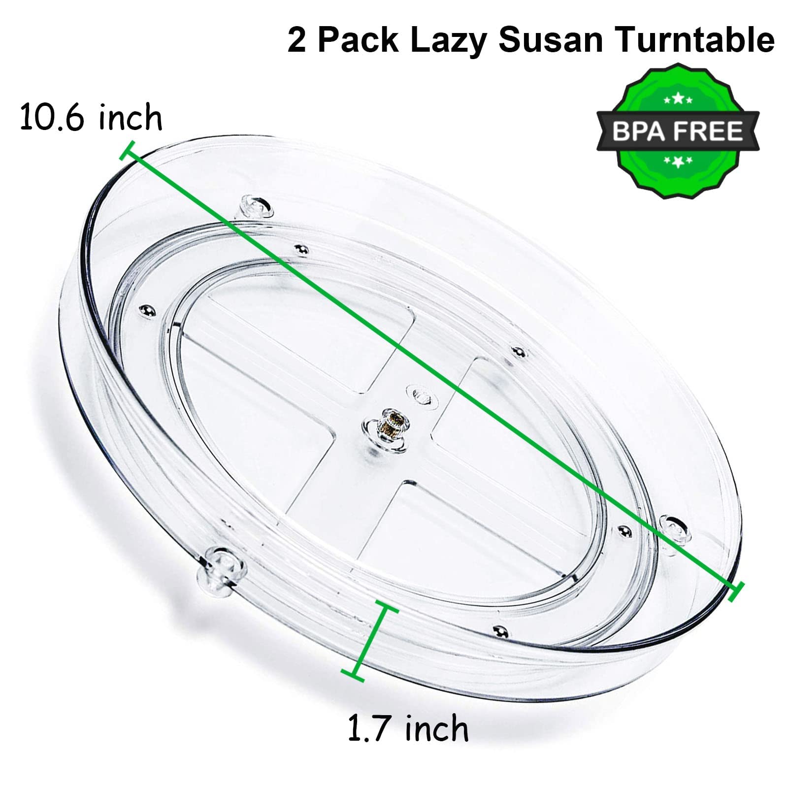 4 Pack Lazy Susan Organizer, Set of 2 for 10.6inch / 9.25inch Clear Lazy Susan Turntable for Cabinet
