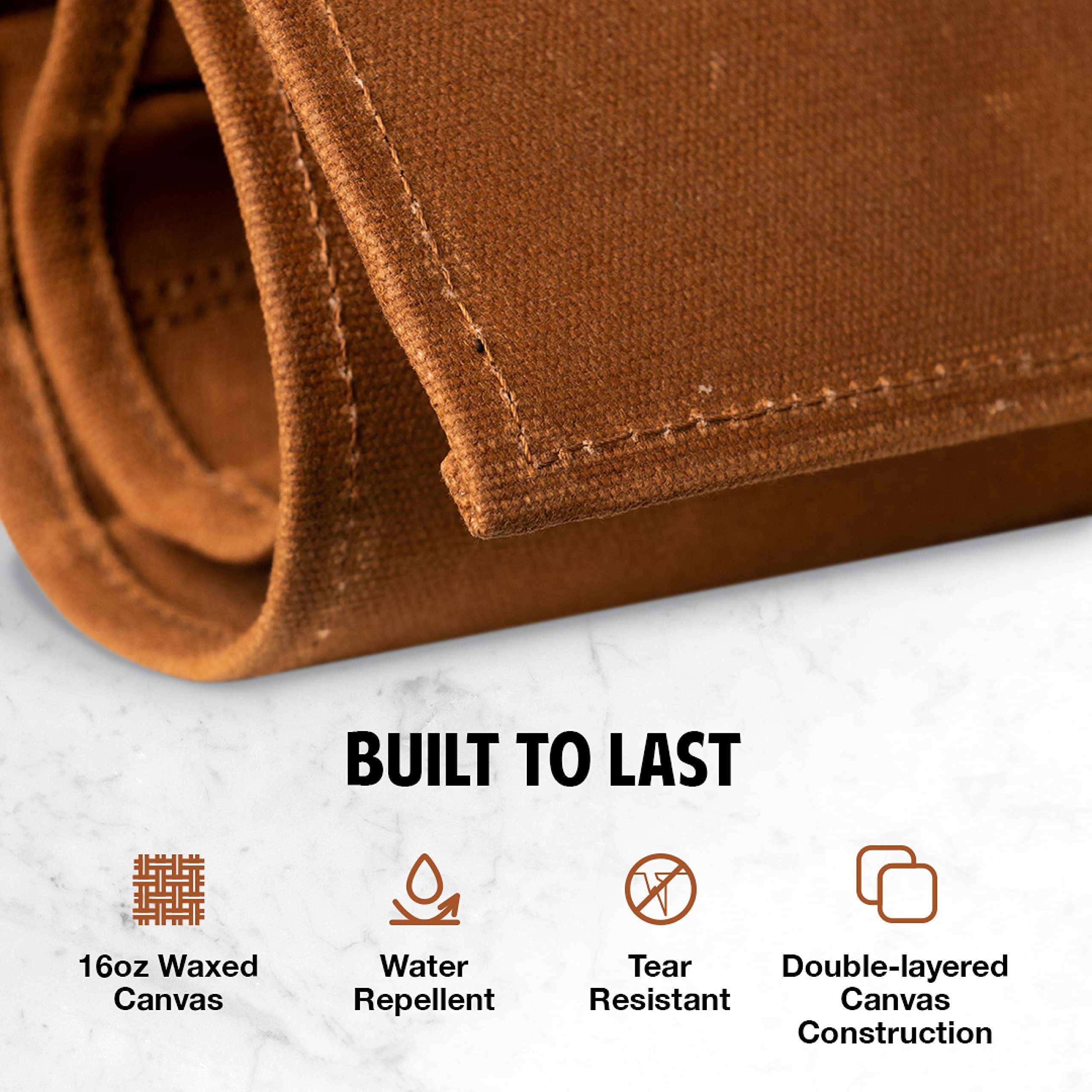 Hudson Durable Goods 8 Pocket Knife Roll - 22β W x 17β H Waxed Canvas Carrying Case for Kitchen Knives and Kitchen Tools - Heavy Duty, Portable Knife Storage Bag for Traveling - Tan Knife Pouch