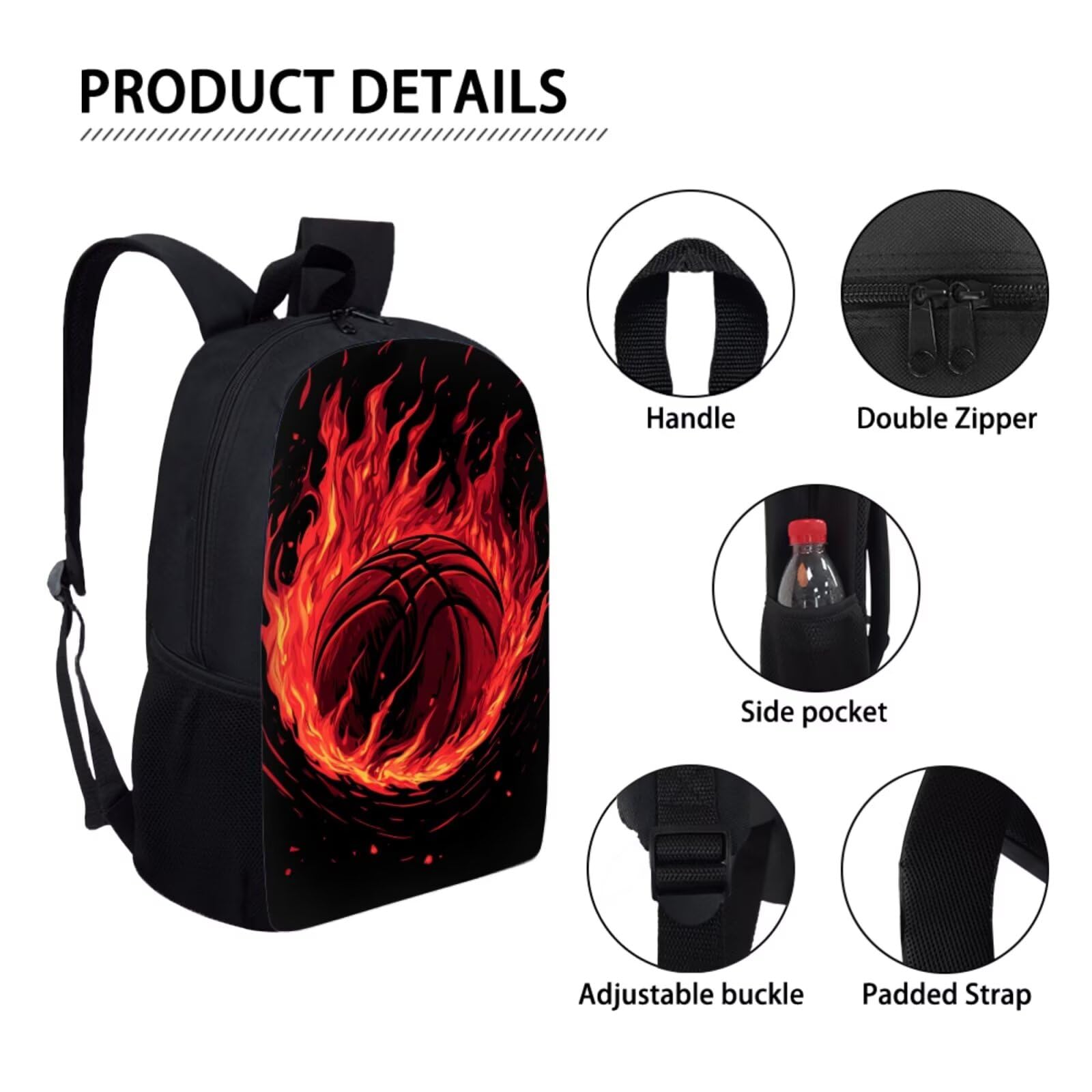 FANCOSAN Cool Basketball Pattern Kids Backpack Travel Rucksack School Bag + Lunch Box + Pencil Bag 3 Piece