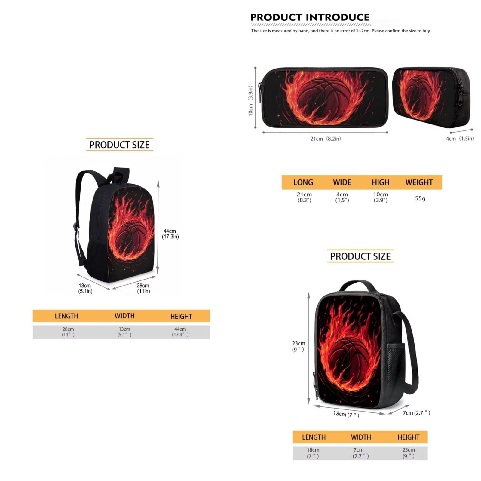 FANCOSAN Cool Basketball Pattern Kids Backpack Travel Rucksack School Bag + Lunch Box + Pencil Bag 3 Piece