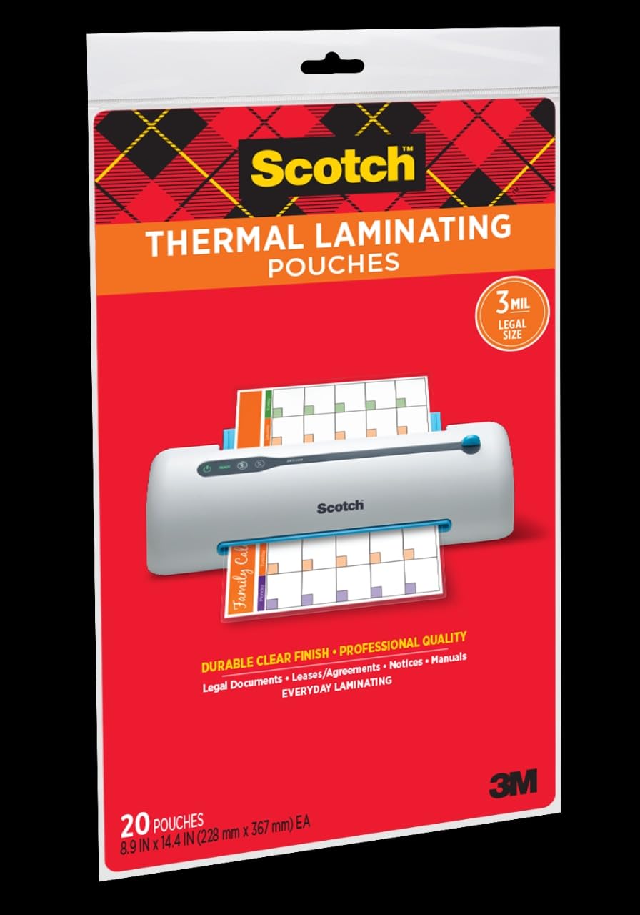Scotch Brand Thermal Laminating Pouches, 8.9 x 14.4-Inches, Legal Size, 20-Pack (TP3855-20)