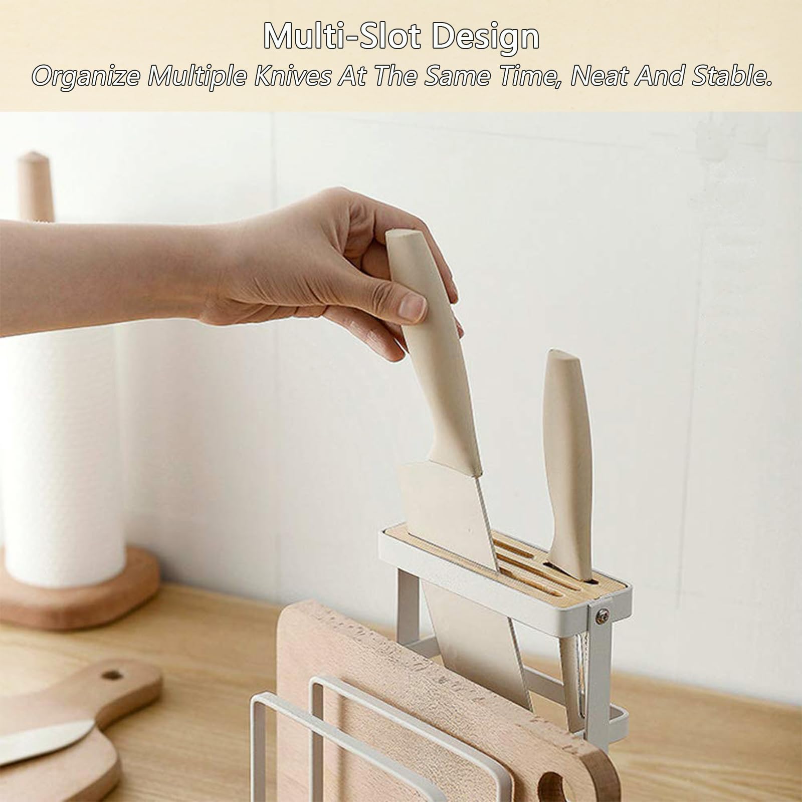 Knife Holder, Caliamary Kitchen Cabinet Knife Holder without Knives, Universal Metal Knife Block Cutting Board Organizer, Kitchen Storage Organizer. (White)