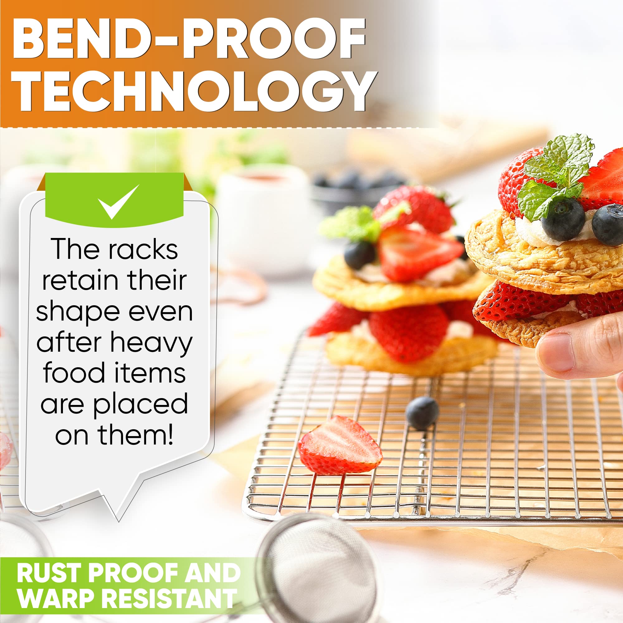 Oven Safe, Heavy Duty Stainless Steel Baking Rack & Cooling Rack, 10 x 15 inches Fits Jelly Roll Pan