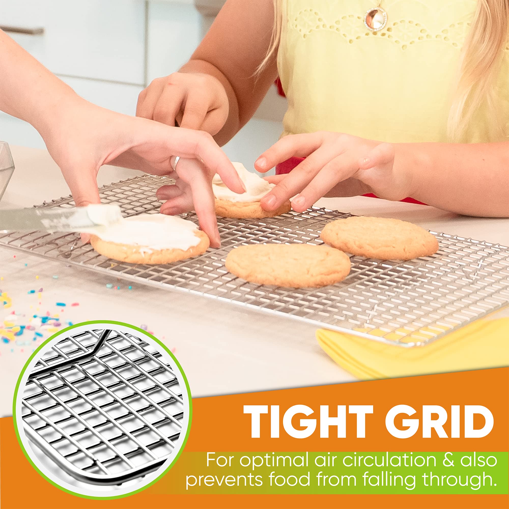 Oven Safe, Heavy Duty Stainless Steel Baking Rack & Cooling Rack, 10 x 15 inches Fits Jelly Roll Pan