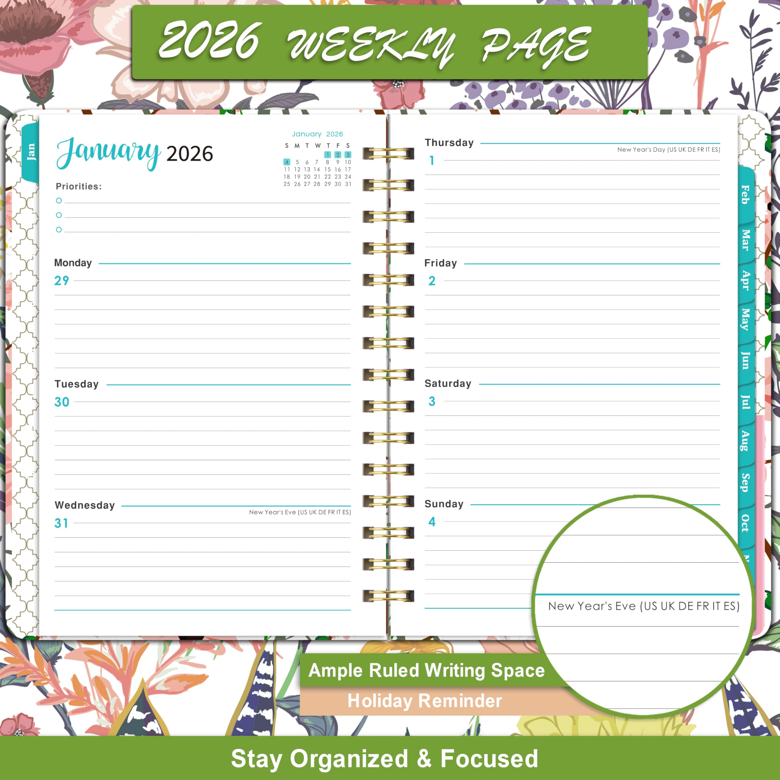2023-2024 Planner – Jul 2023 – Jun 2024, Weekly & Monthly Academic Planner 2023-2024, 6.4" x 8.5" with Tabs, Flexible Hardcover, Thick Paper, Strong Binding, Back Pocket, Inspirational Quotes & Notes
