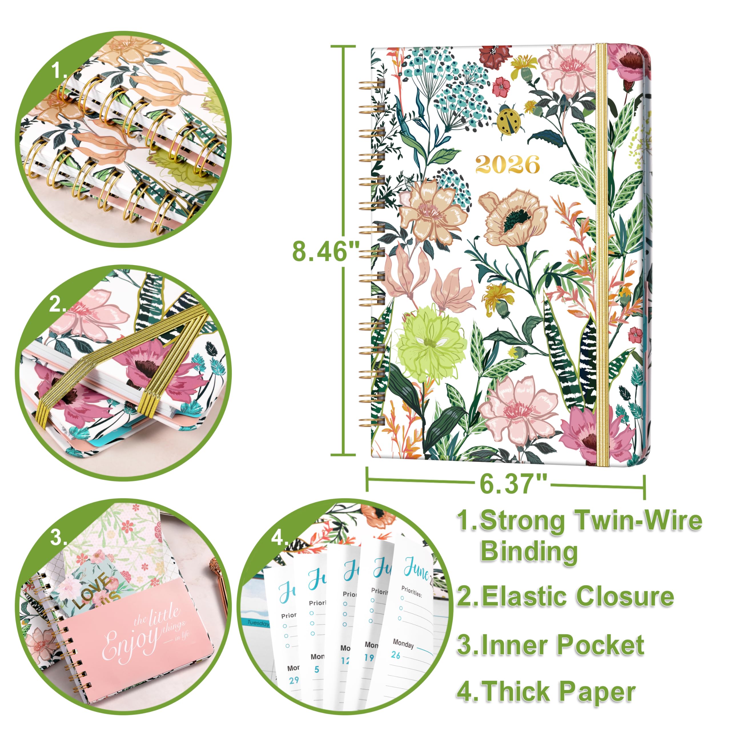 2023-2024 Planner – Jul 2023 – Jun 2024, Weekly & Monthly Academic Planner 2023-2024, 6.4" x 8.5" with Tabs, Flexible Hardcover, Thick Paper, Strong Binding, Back Pocket, Inspirational Quotes & Notes