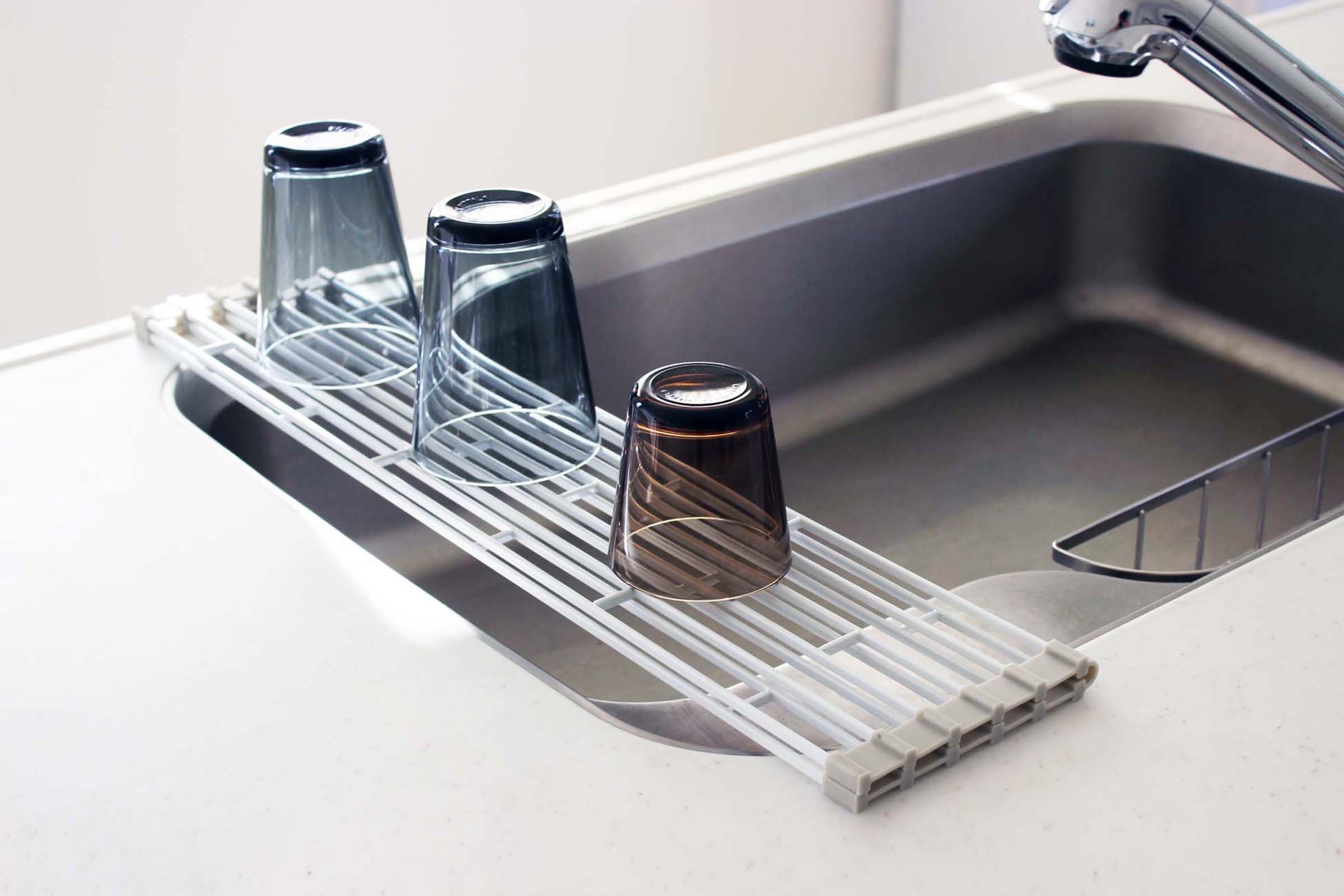 YAMAZAKI Dish Home Folding Sink Rack | Steel | Large | Drainer Tray, White
