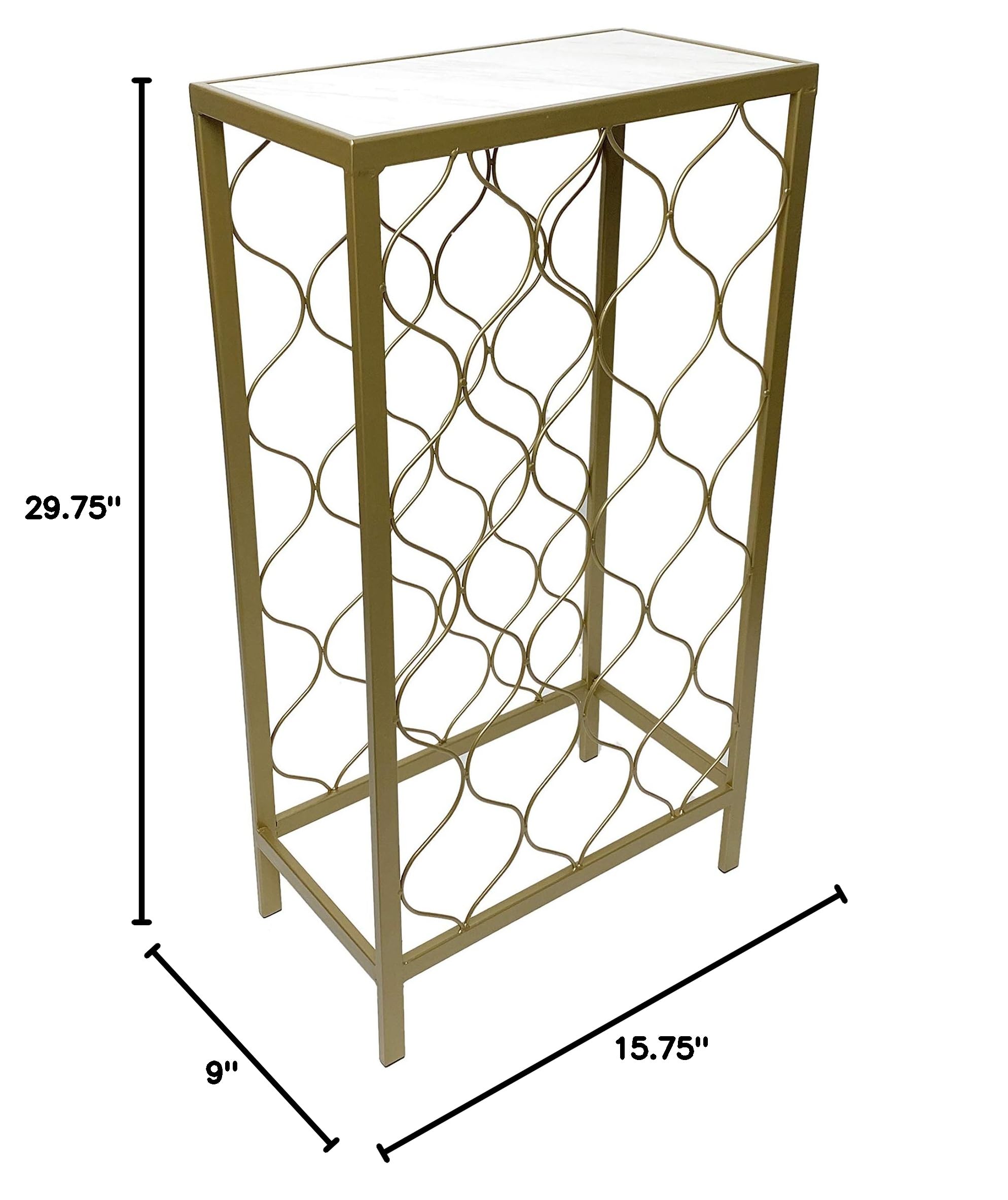 Wine Rack Bottle Holder for 18 Bottles - Decorative Mini Bar Stand with Marble Table Top - Gold Metal Free Standing Home Wine Organizer for Storage and Display in Kitchen, Pantry - by Designstyles